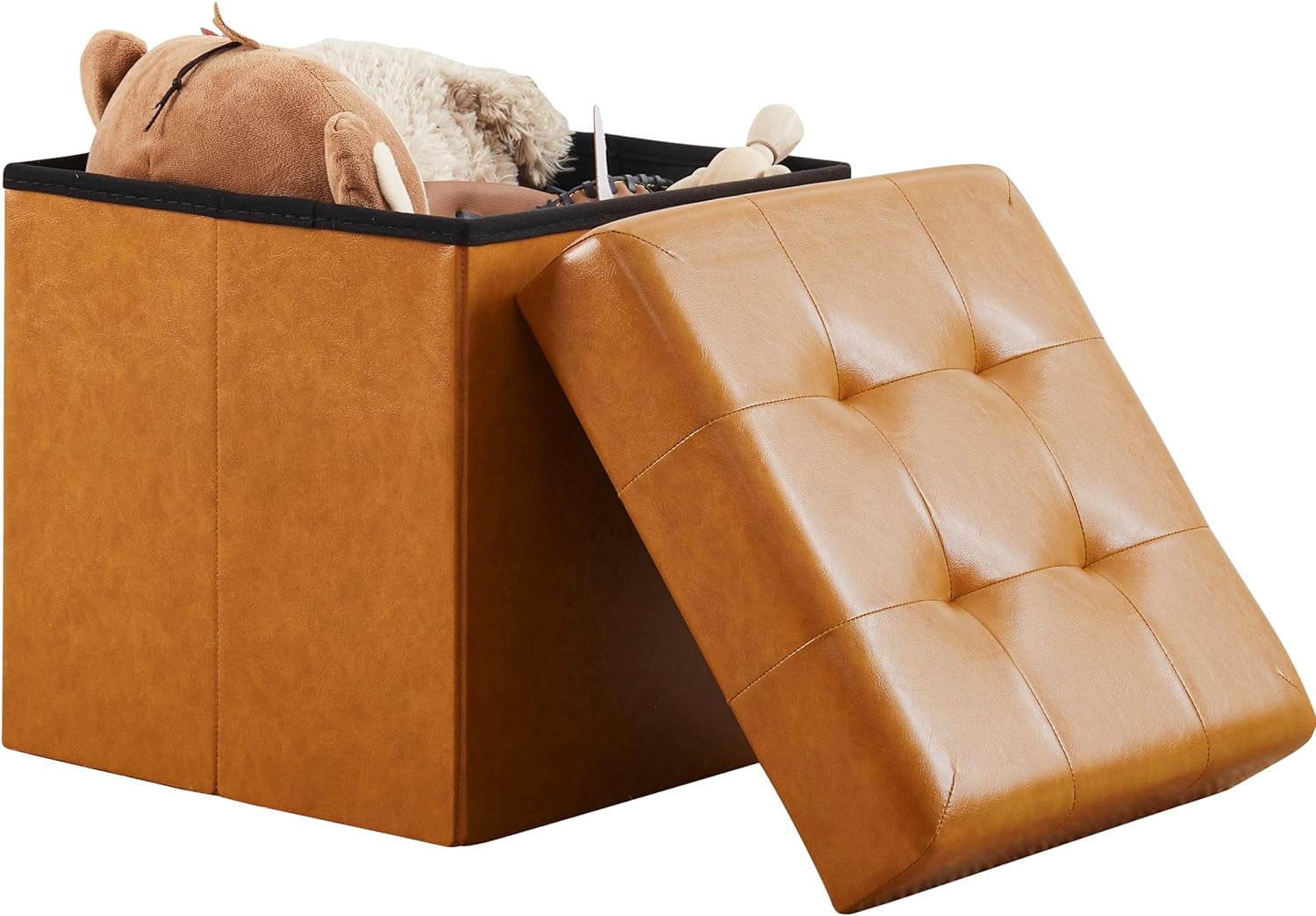 Ornavo Home 15 Inch Square Storage Ottoman Cube, Tufted Square Faux ...