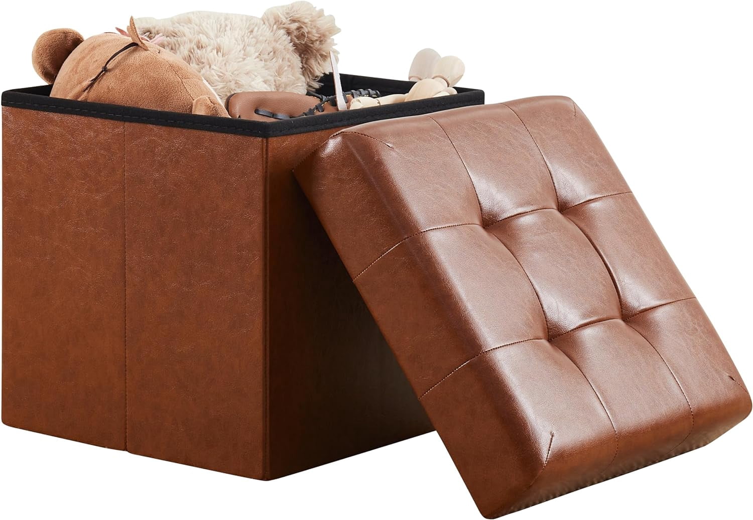 Ornavo Home 15 Inch Square Storage Ottoman Cube, Tufted Square Faux ...