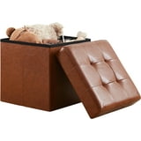 Ornavo Home 15 Inch Square Storage Ottoman Cube, Tufted Square Faux ...