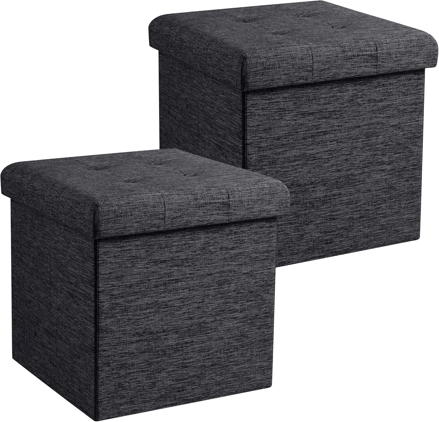 Ornavo Home 2 Pack 15 Inch Folding Storage Ottoman, Square Cube Linen ...
