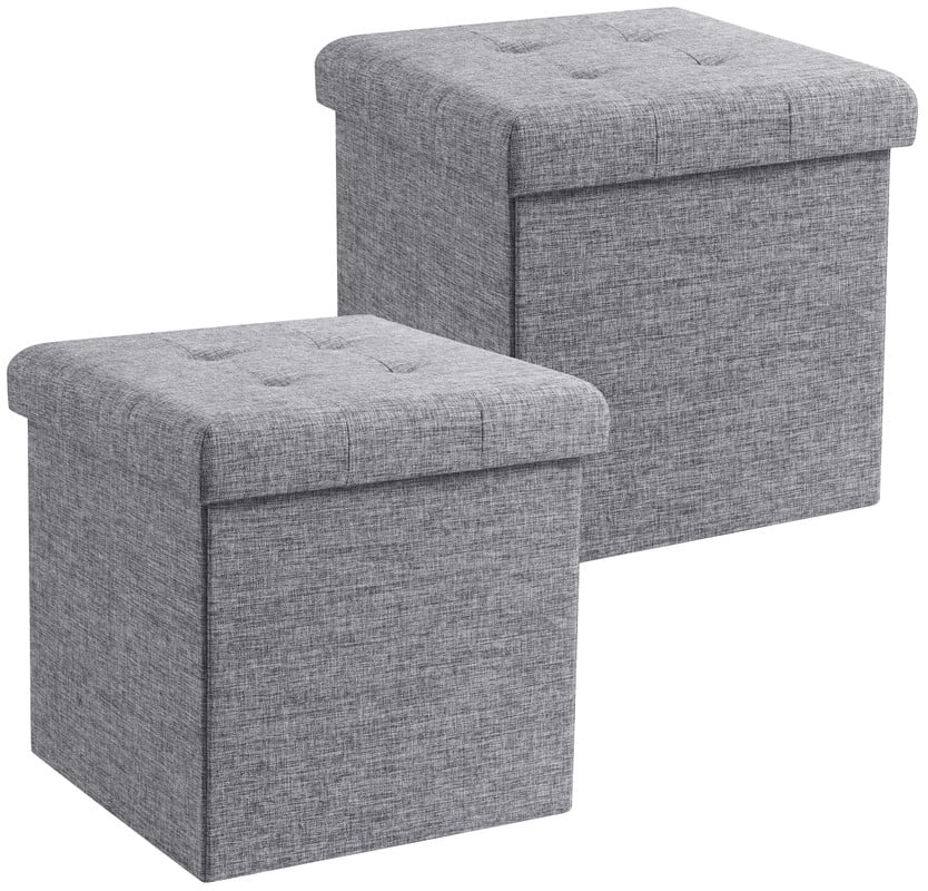 Ornavo Home 2 Pack 15 Inch Folding Storage Ottoman with Storage, Square ...