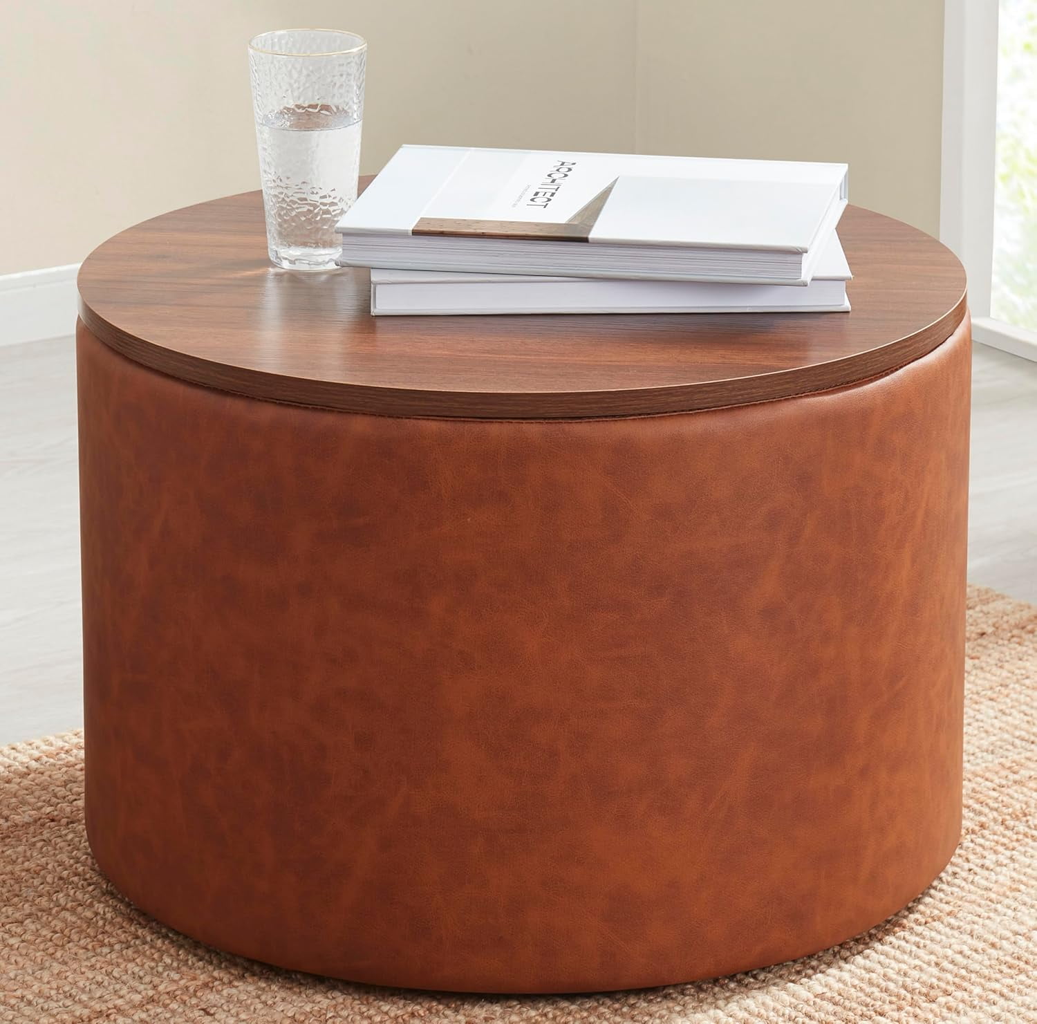 Ornavo Home 22 inch Large Round Ottoman Coffee Table Storage Ottoman ...