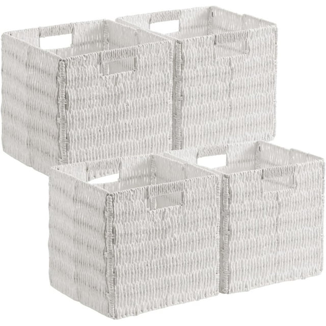 Ornavo Home 4 Pack Paper Wicker Storage Basket Cube Bin, Foldable Hand ...