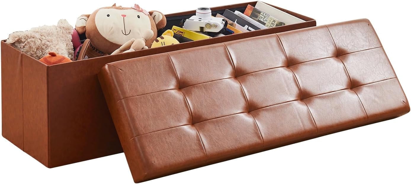 Ornavo Home 45 Inch Foldable Storage Ottoman Bench, Tufted Large Faux ...