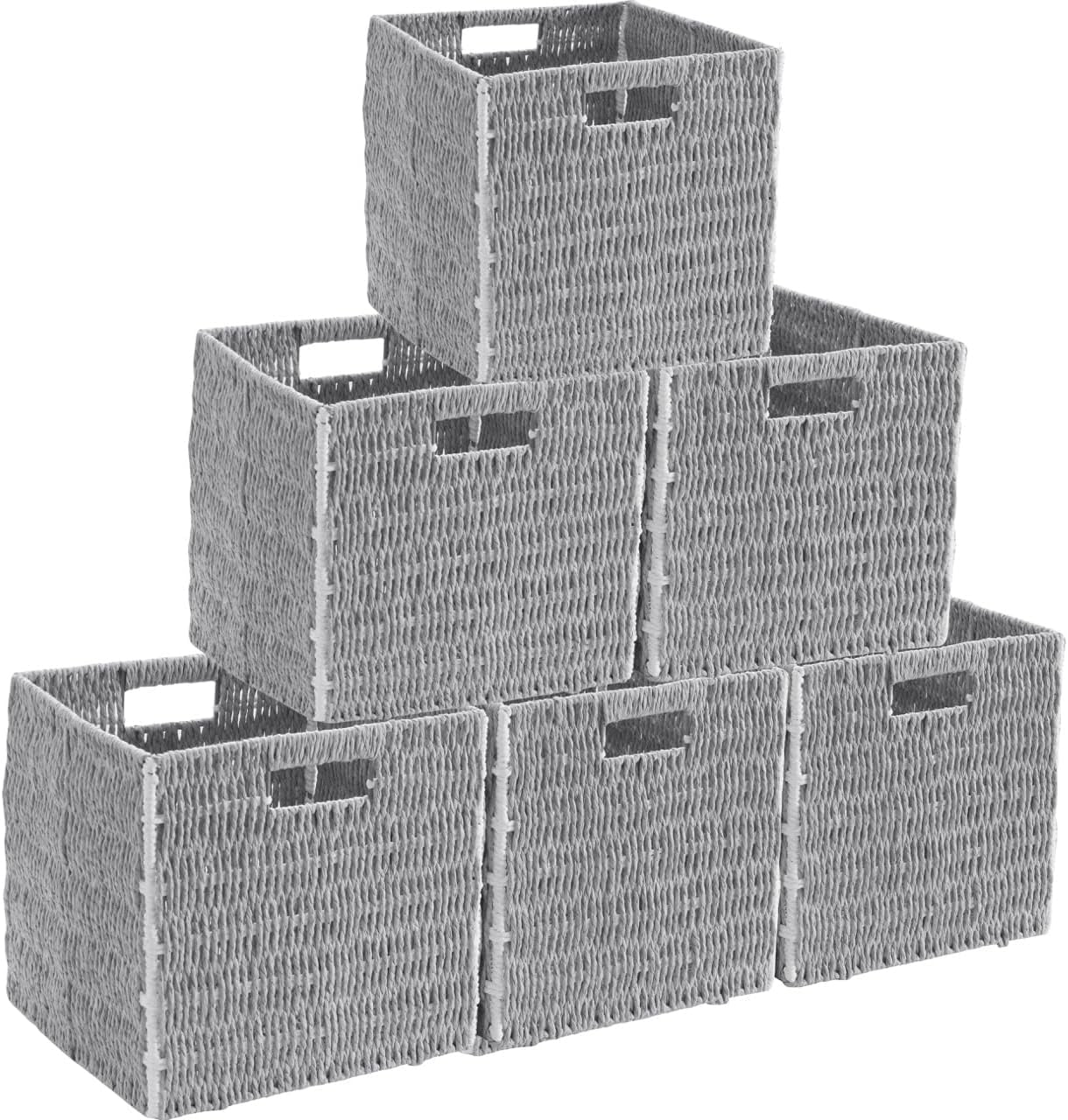 Ornavo Home 6 Pack Paper Wicker Storage Basket Cube Bin, Foldable Hand ...