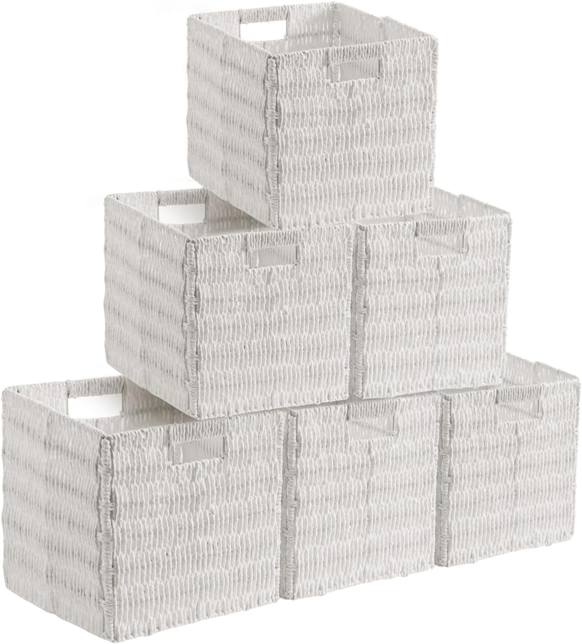 Ornavo Home 6 Pack Paper Wicker Storage Basket Cube Bin, Foldable Hand ...