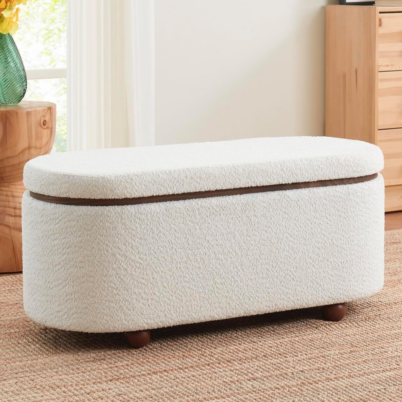 Ornavo Home Large Boucle Storage Ottoman Bench, Extra Storage, Fabric ...