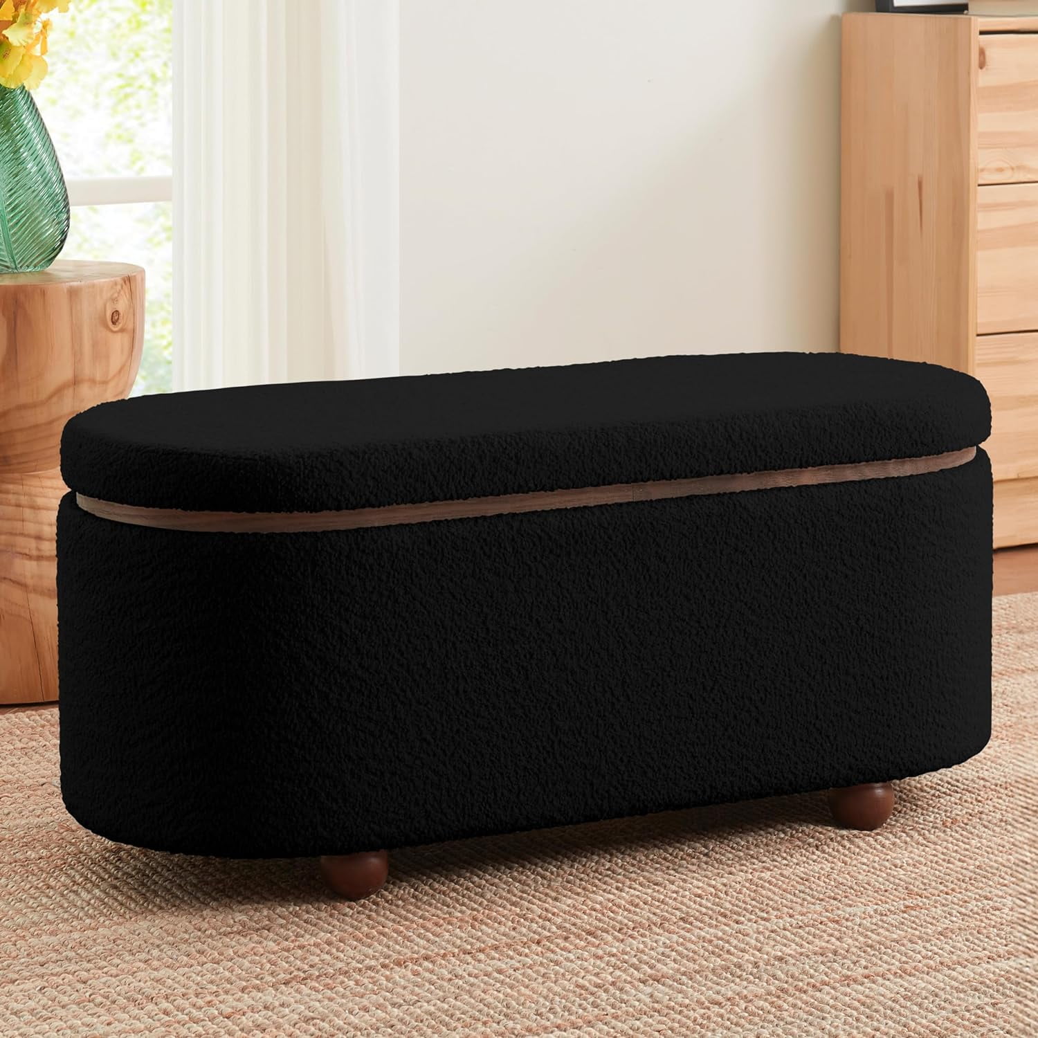 Ornavo Home Boucle Teddy Storage Ottoman Bench with Big Cushioned Top ...
