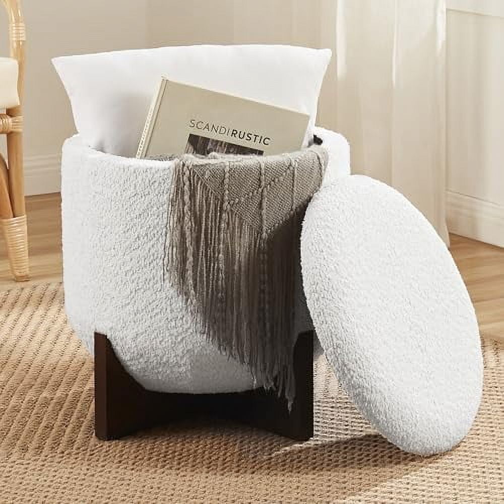 Ornavo Home Decor Round Ottoman with Storage, Boucle White Teddy Round ...