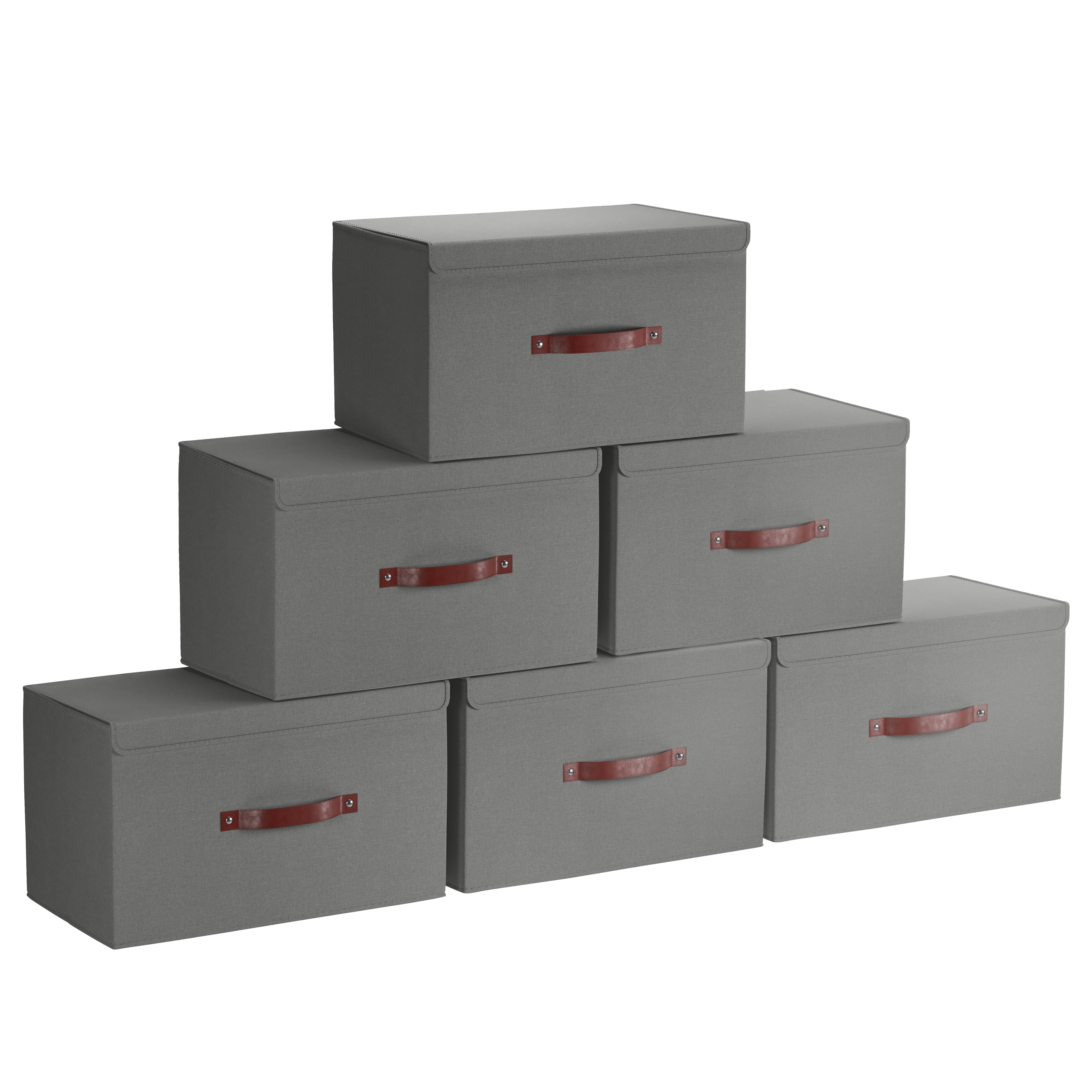 Ornavo Home XLarge Foldable Storage Box Bins, Linen Fabric with Leather ...