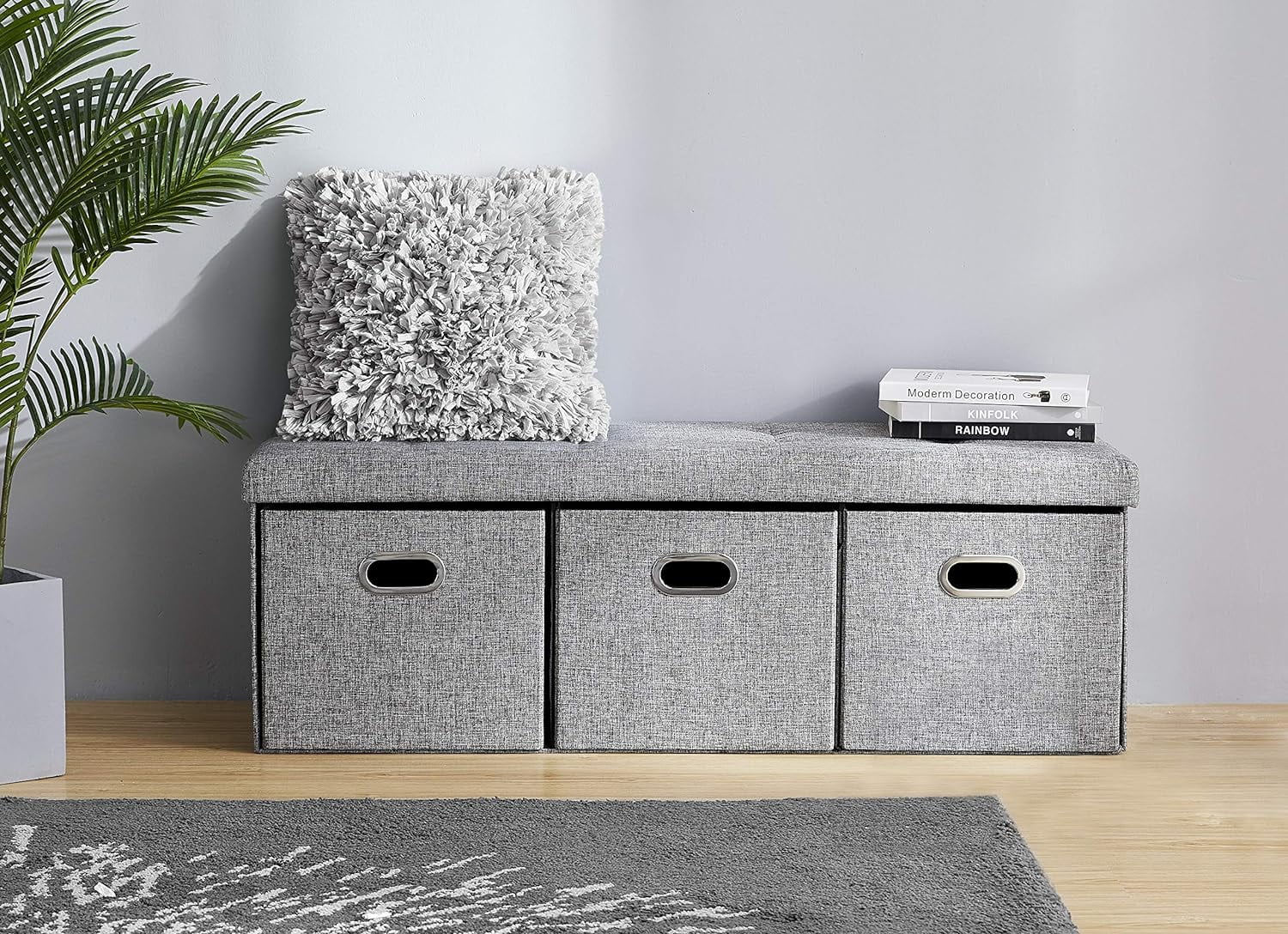 Ornavo Home Foldable Tufted Linen Large Long Bench Storage Ottoman Foot ...