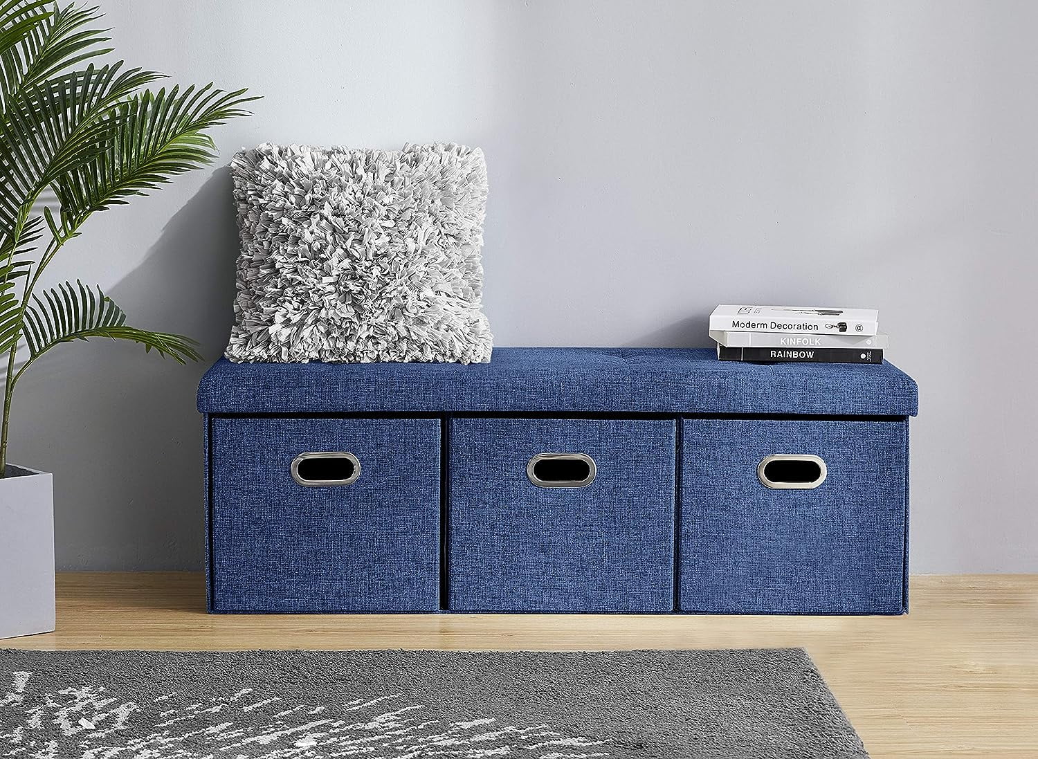 Ornavo Home Foldable Tufted Linen Large Long Bench Storage Ottoman Foot ...