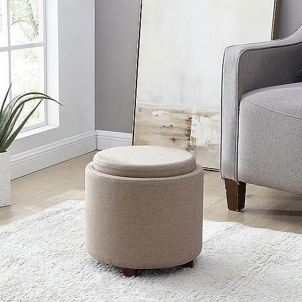 Ornavo Home Lawrence Round Storage Ottoman with Lift Off Lid and Tray ...