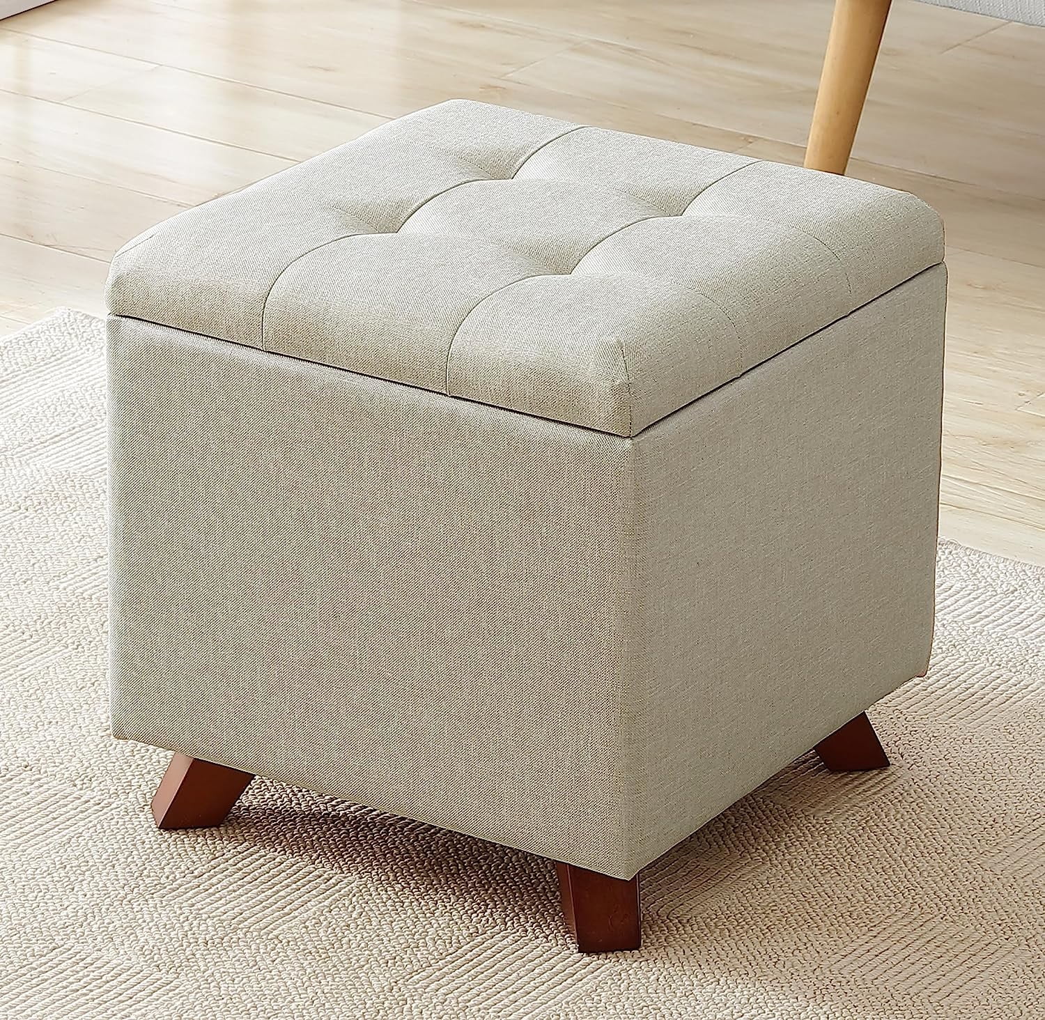 Ornavo Home Large Linen Tufted Square Storage Ottoman with Lift Off Lid ...