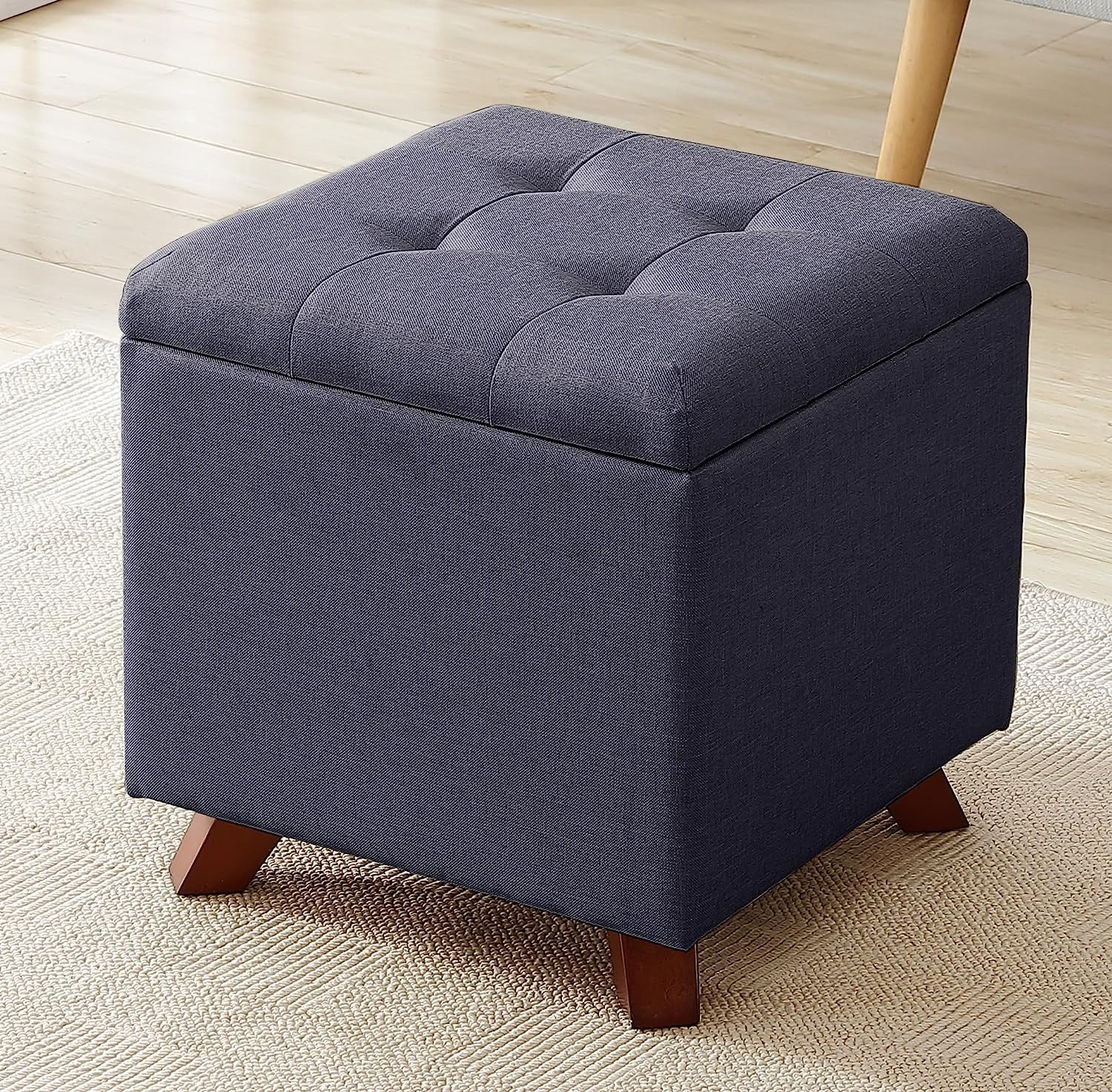 Ornavo Home Linen Tufted Square Storage Ottoman with Lift Off Lid ...