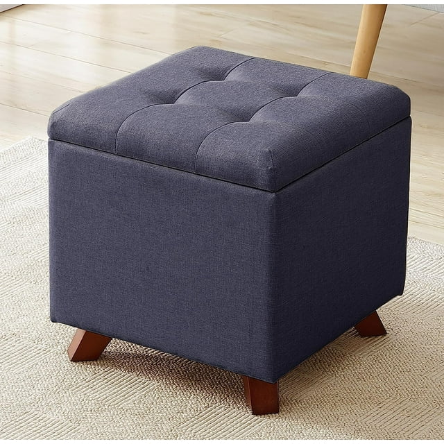 Ornavo Home Linen Tufted Square Storage Ottoman with Lift Off Lid ...