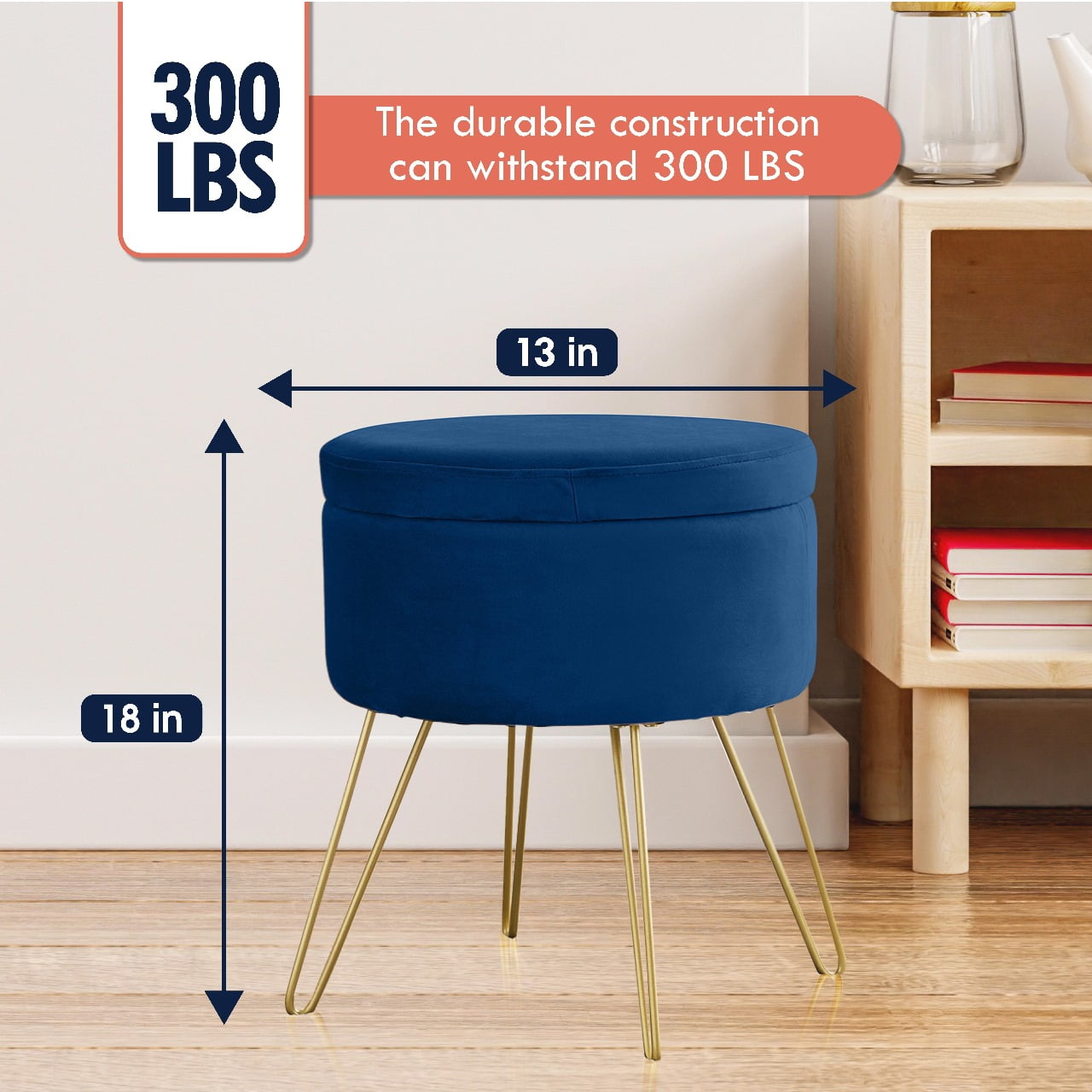 Ornavo Home Modern Round Velvet Storage Ottoman Foot Rest Stool/Seat ...