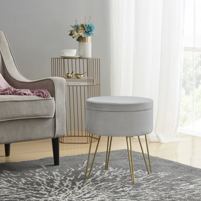 Ornavo Home Modern Round Velvet Storage Ottoman Foot Rest Stool/Seat ...
