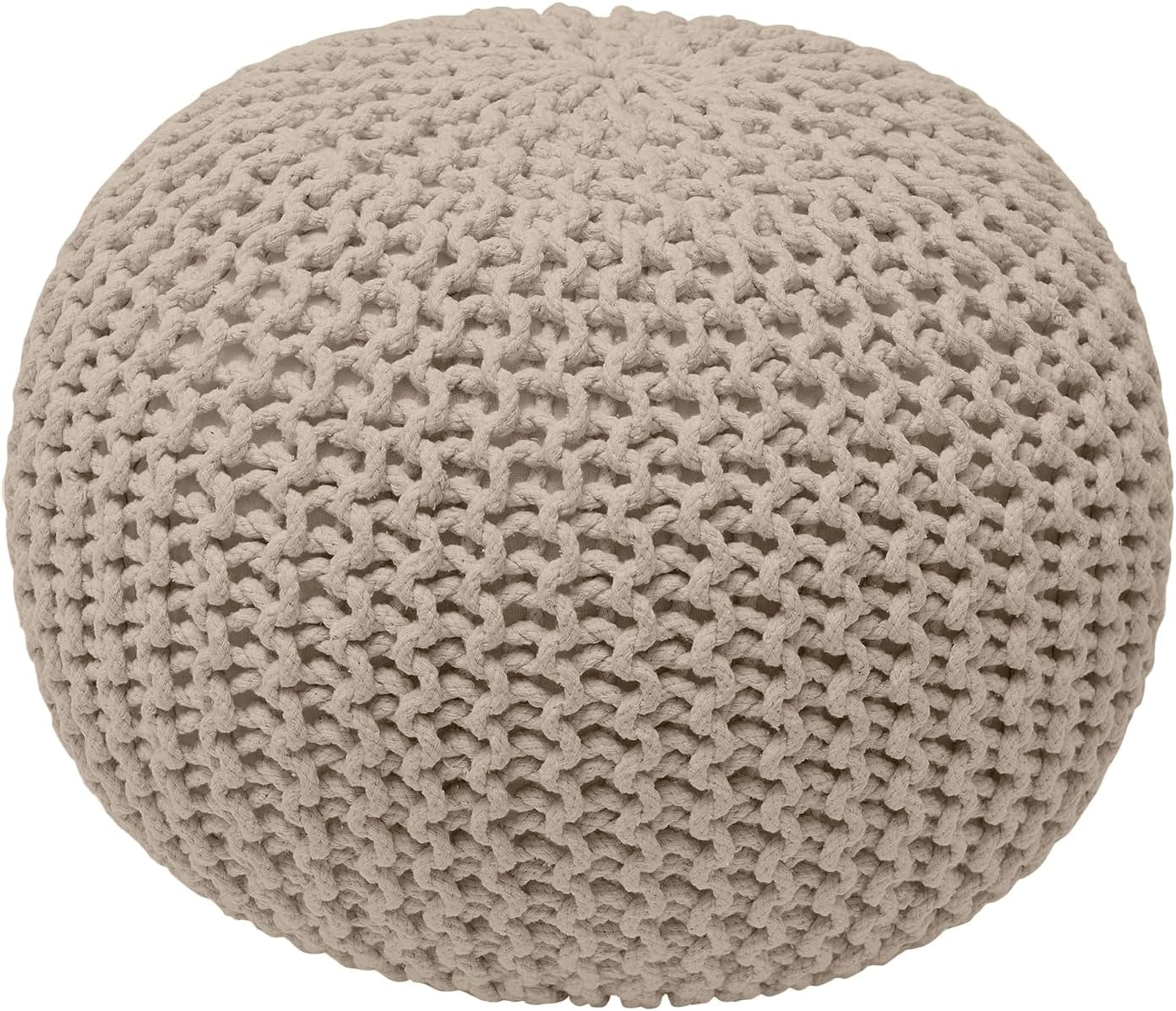 Ornavo Home Pouf Ottoman Foot Rest - Cotton Pouffe - Hand Knitted Cable ...