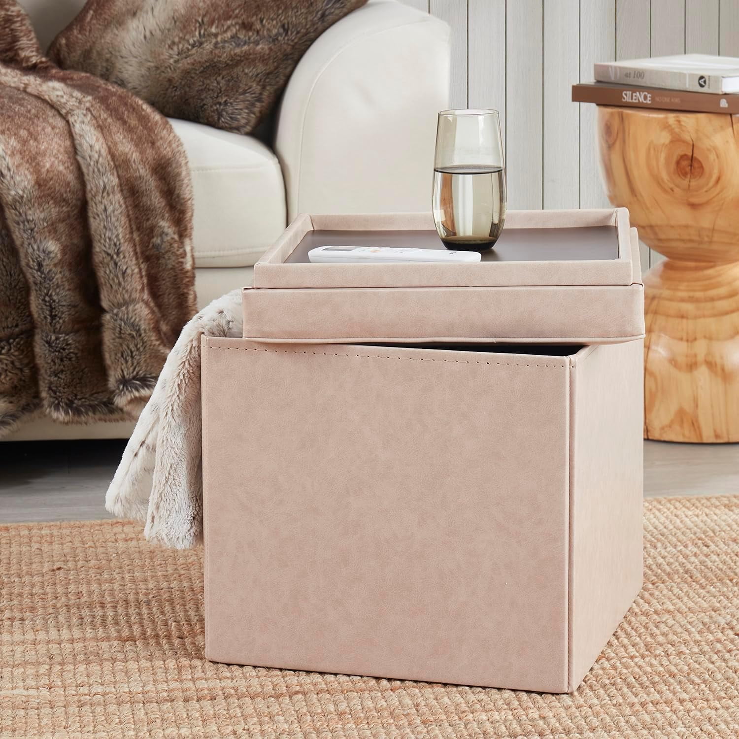 Ornavo Home Square Storage Ottoman Faux Leather Foldable Tufted Cube ...