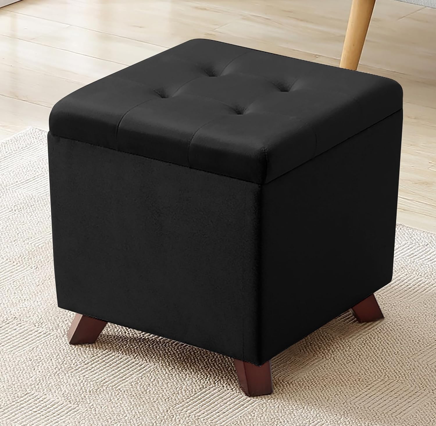 Ornavo Home Velvet Tufted Square Storage Ottoman with Lift Off Lid ...