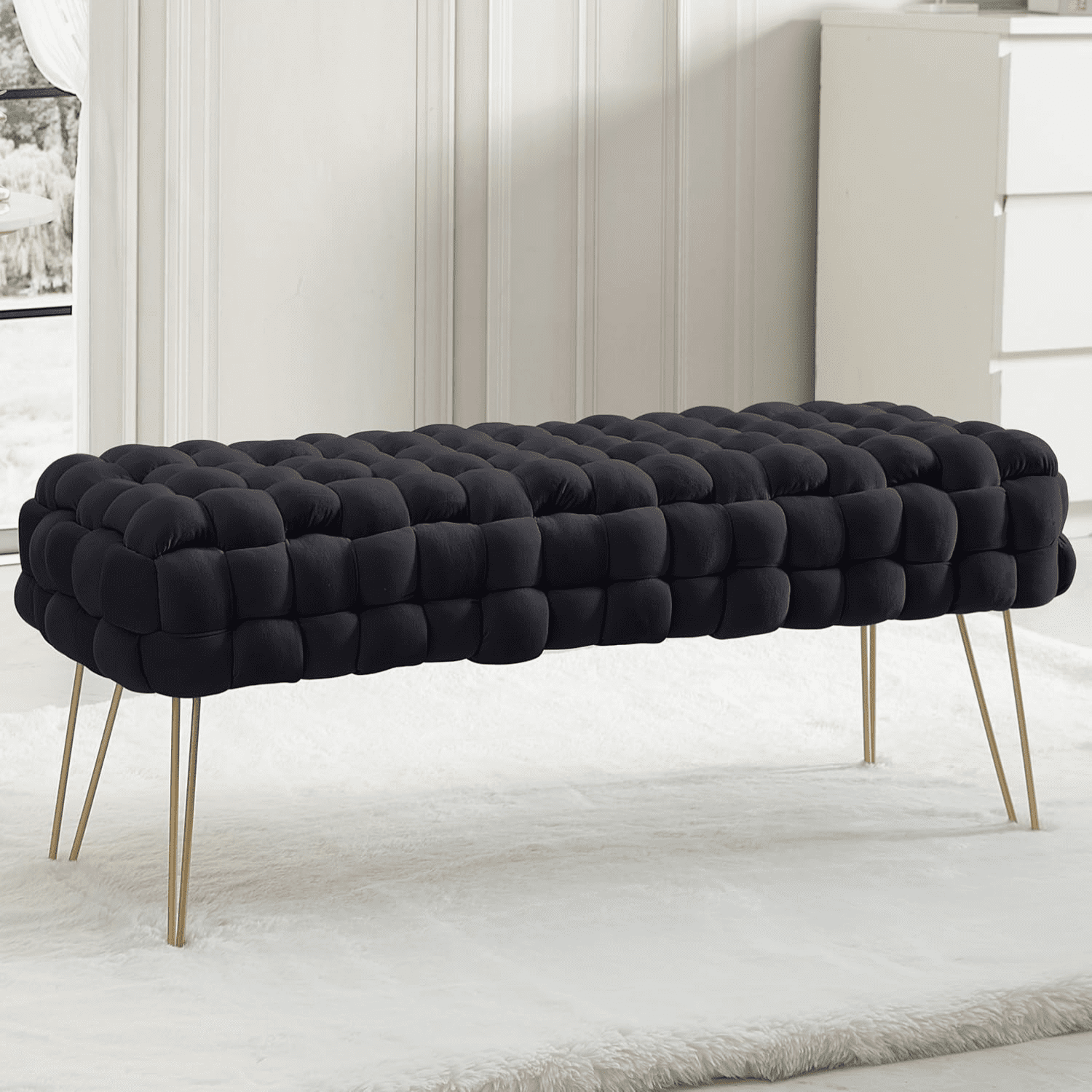 Ornavo Modern Velvet Vanity Stool Square Ottoman Foot Rest Stool/Seat ...