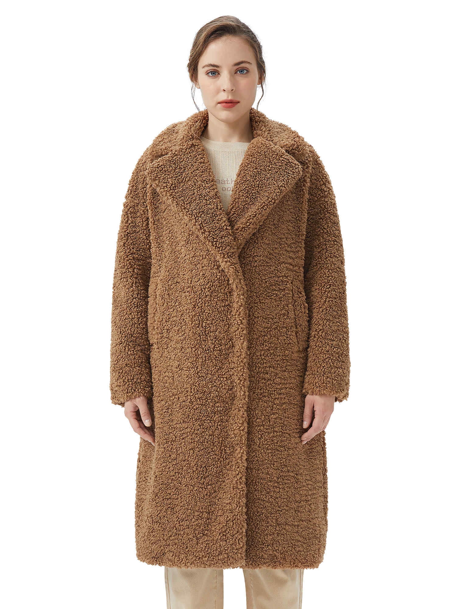 Orolay Women's Big Lapel Long Fuzzy Coat - Walmart.com