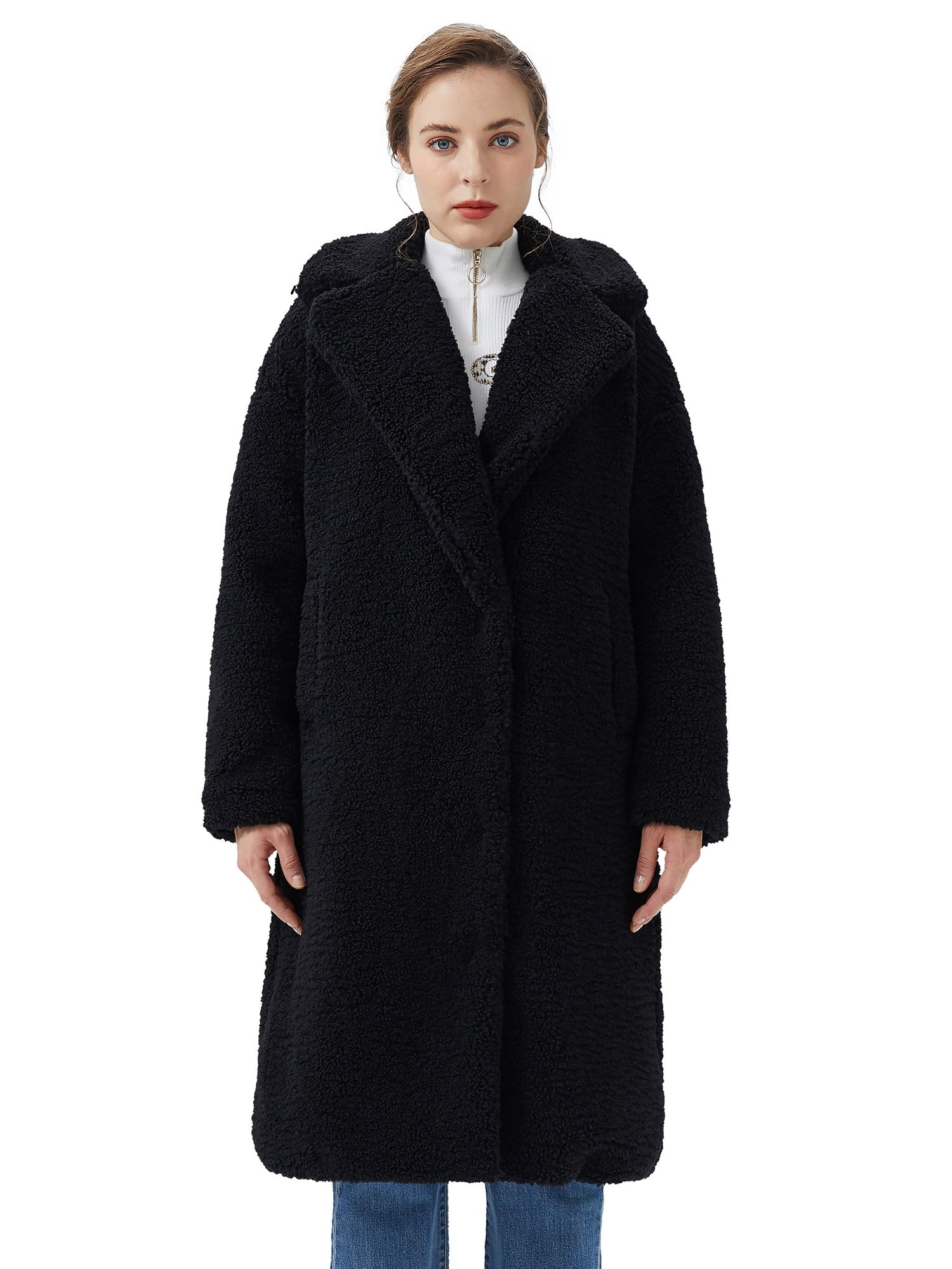 Orolay Women's Big Lapel Long Fuzzy Coat - Walmart.com