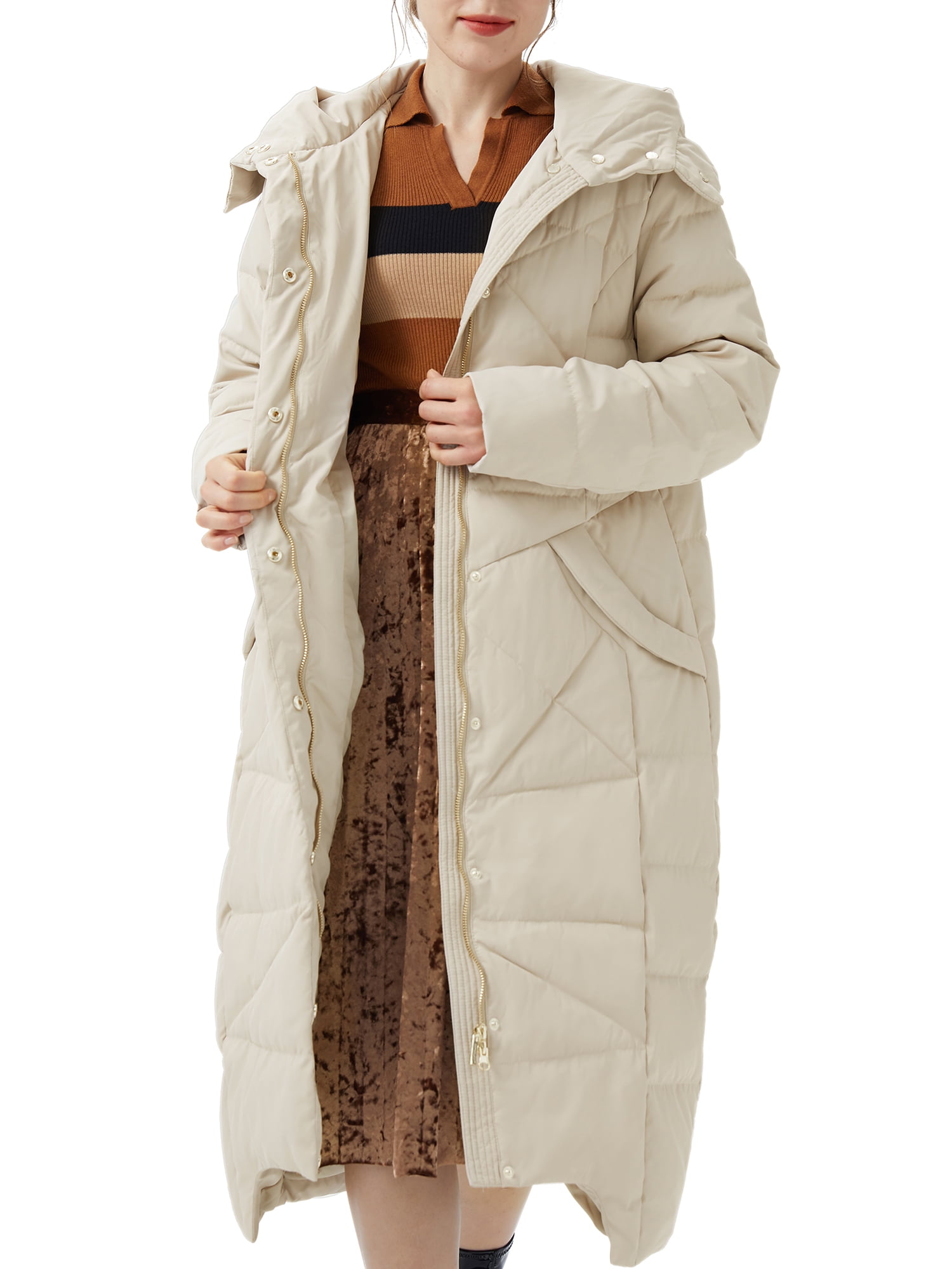 Orolay Women's Long Down Jacket Warm Winter Jacket Snow Coat Beige XS ...
