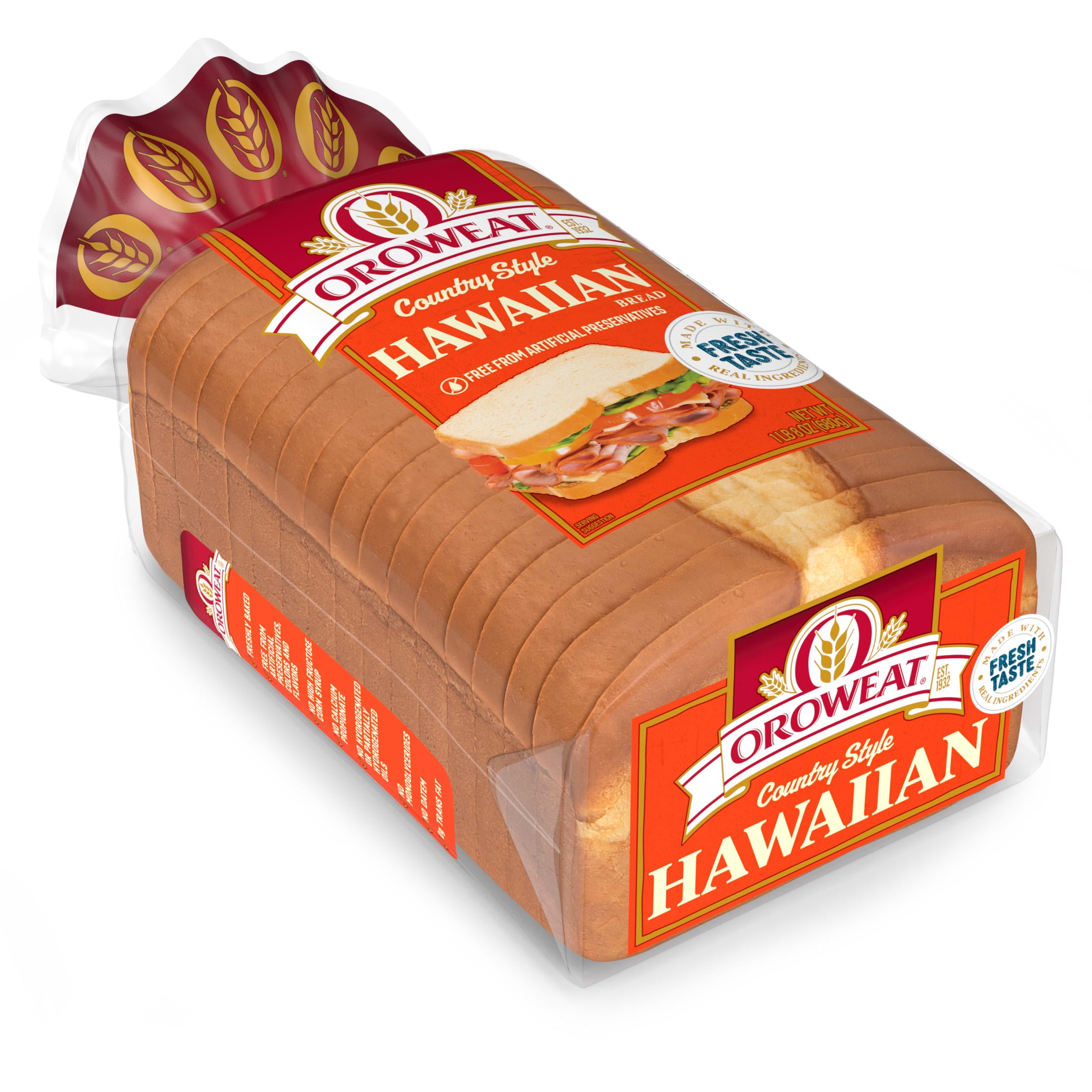Oroweat Country Style Hawaiian Bread, 24 oz, Sweet Hawaiian Bread, Bag ...