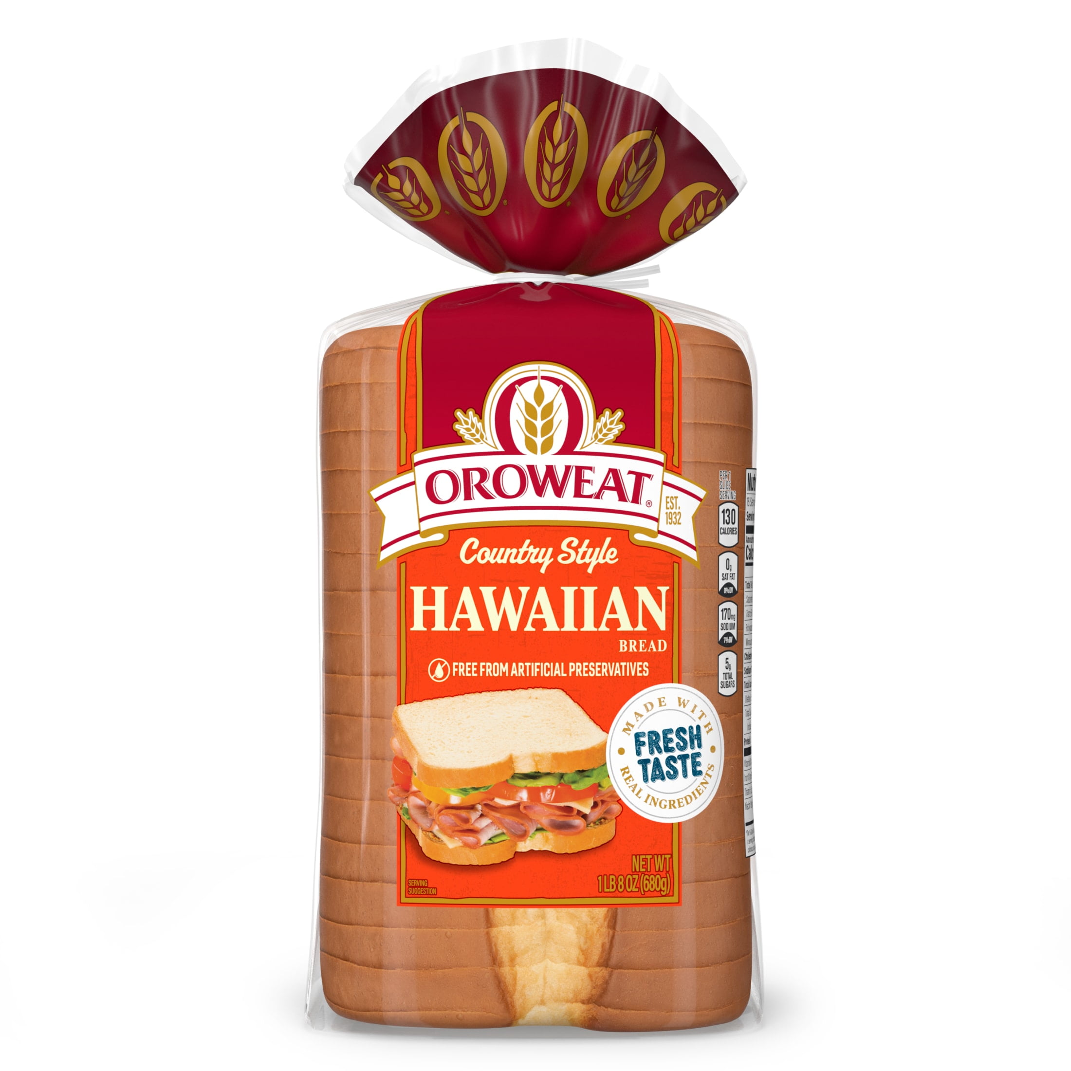 Oroweat Country Style Hawaiian Bread, 24 oz, Sweet Hawaiian Bread, Bag ...