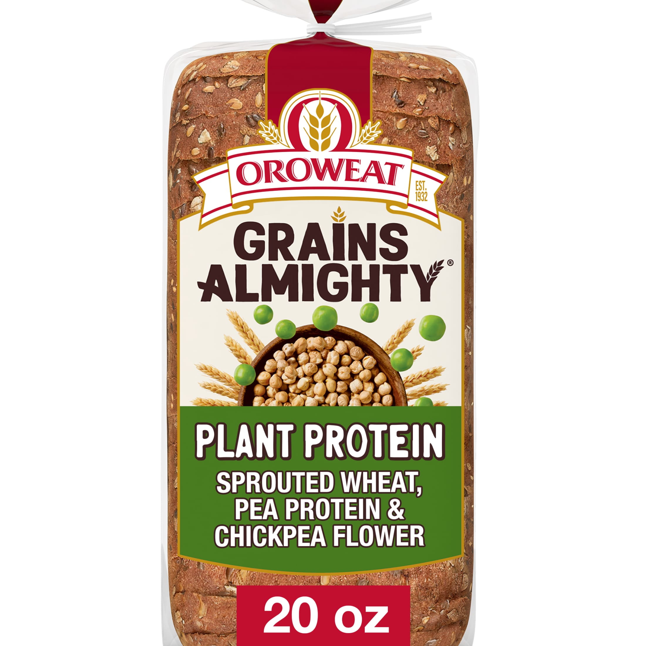 Oroweat Grains Almighty Plant Protein Bread, 20 oz, Whole Grains Pre ...