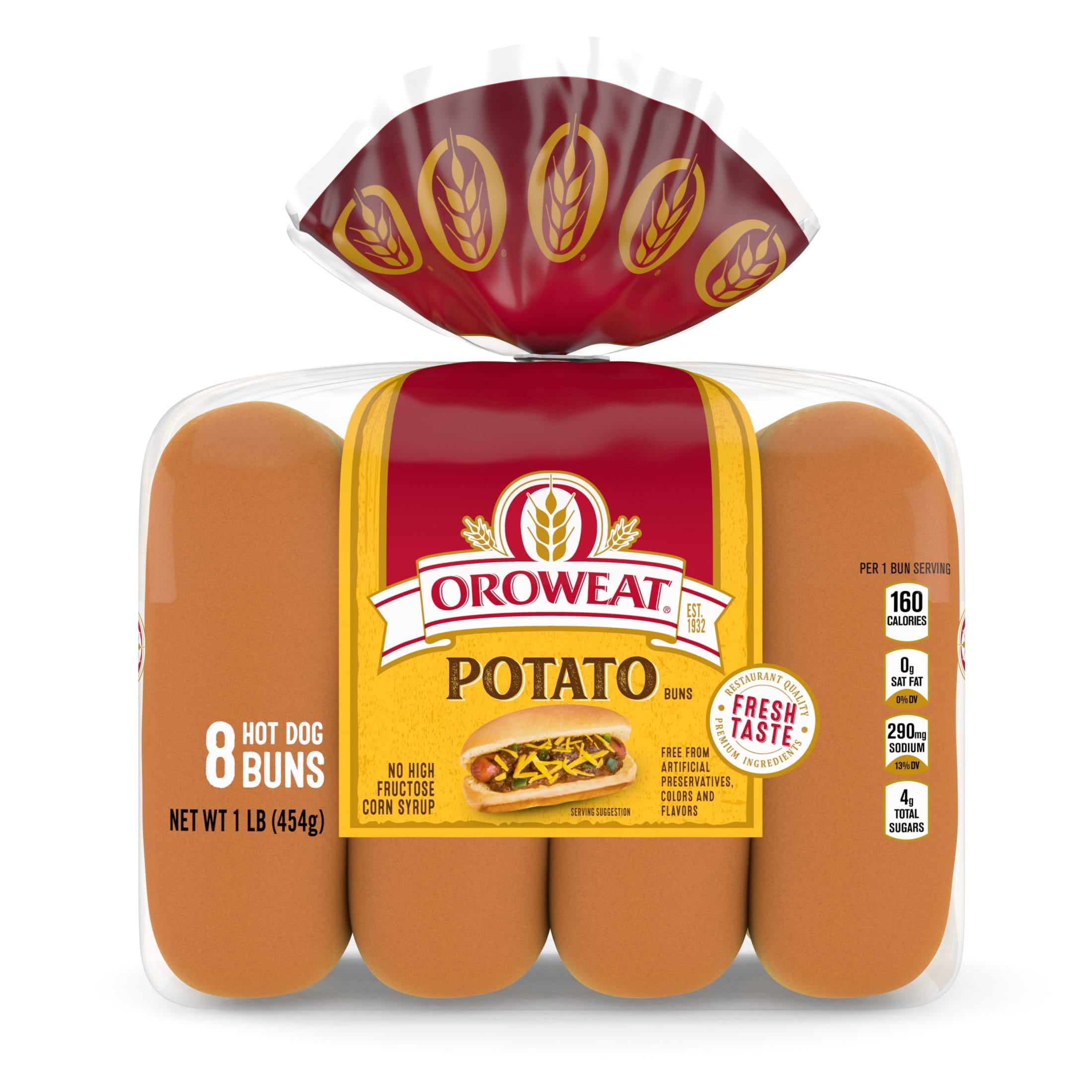 Oroweat Potato Hot Dog Buns, 8 count, Pre-sliced Hot Dog Buns,1PACK ...