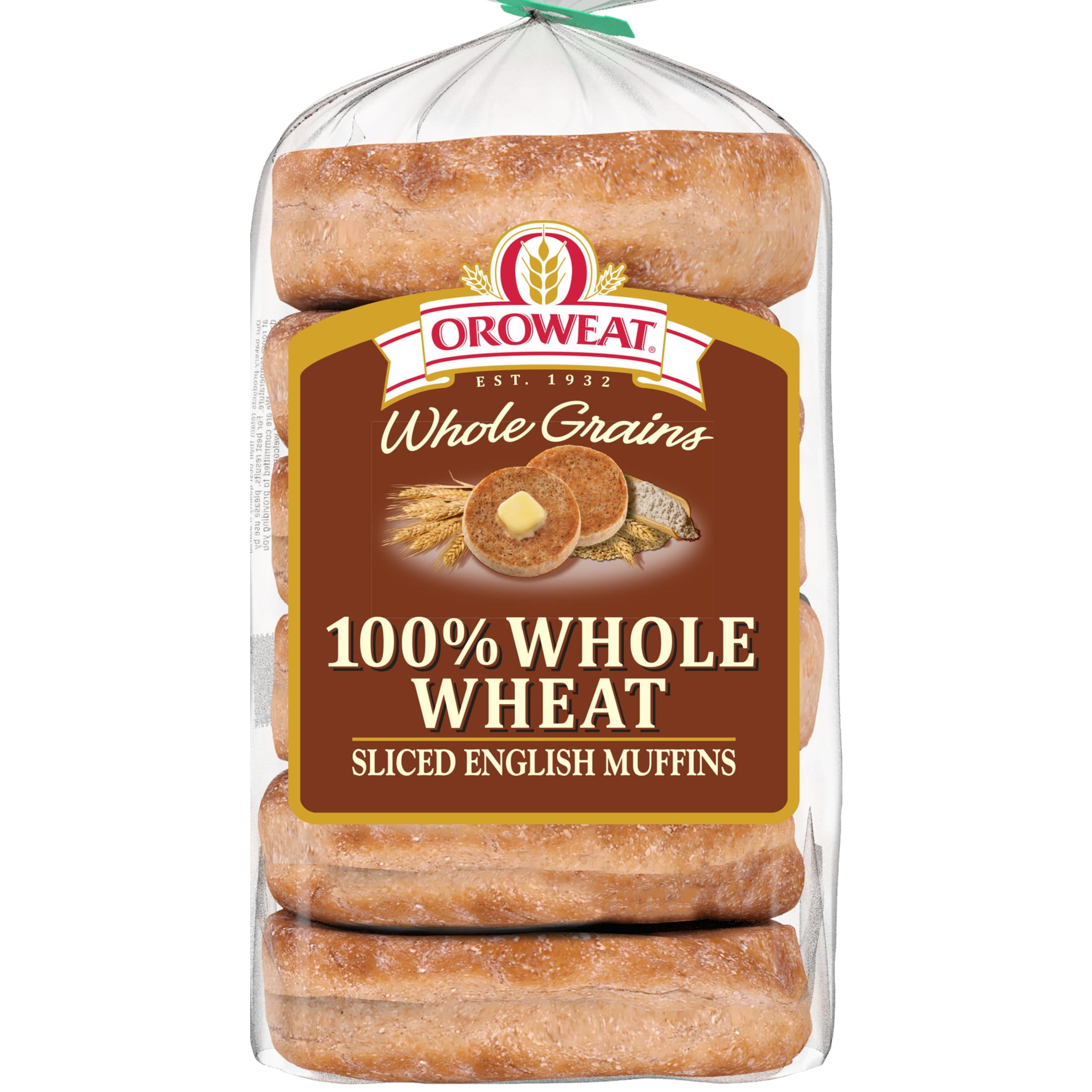 Oroweat 100% Whole Wheat English Muffins with Honey Grain, 6 Count, 13. ...