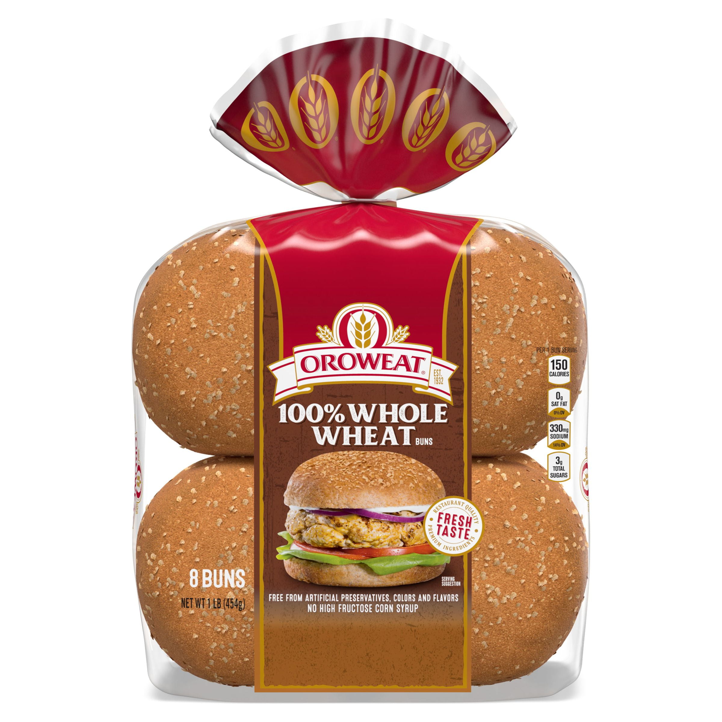 Oroweat Whole Grain 100% Whole Wheat Sandwich Buns, 8 Buns, 16 oz ...
