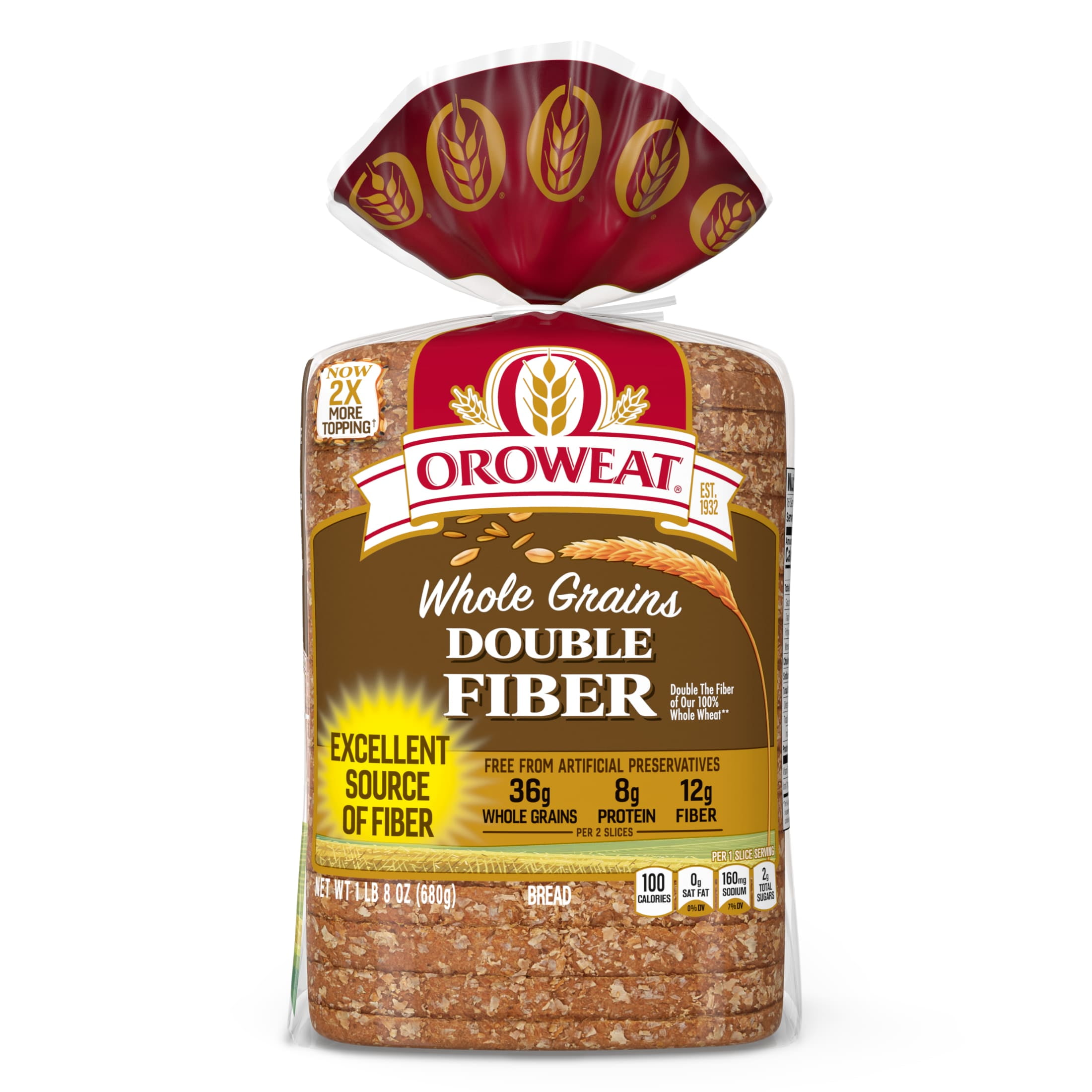 Oroweat Fresh Sliced Whole Grains Double Fiber Wheat Bread, 24 oz ...