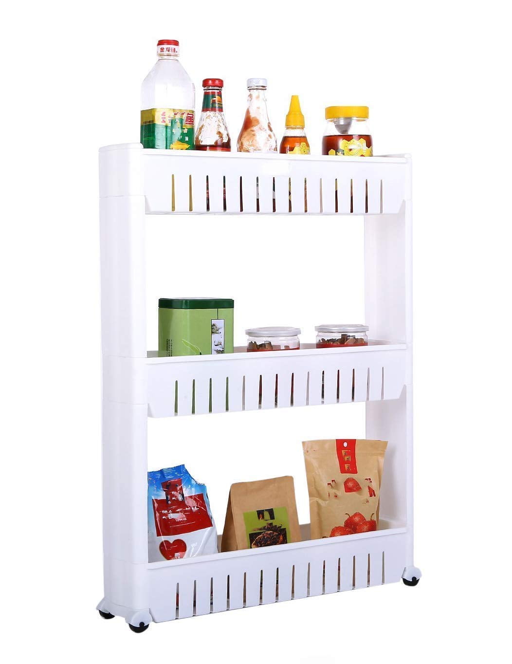 Orrda Plastic 3 Tier Space Saving Storage Organizer Slim Rack Shelf ...