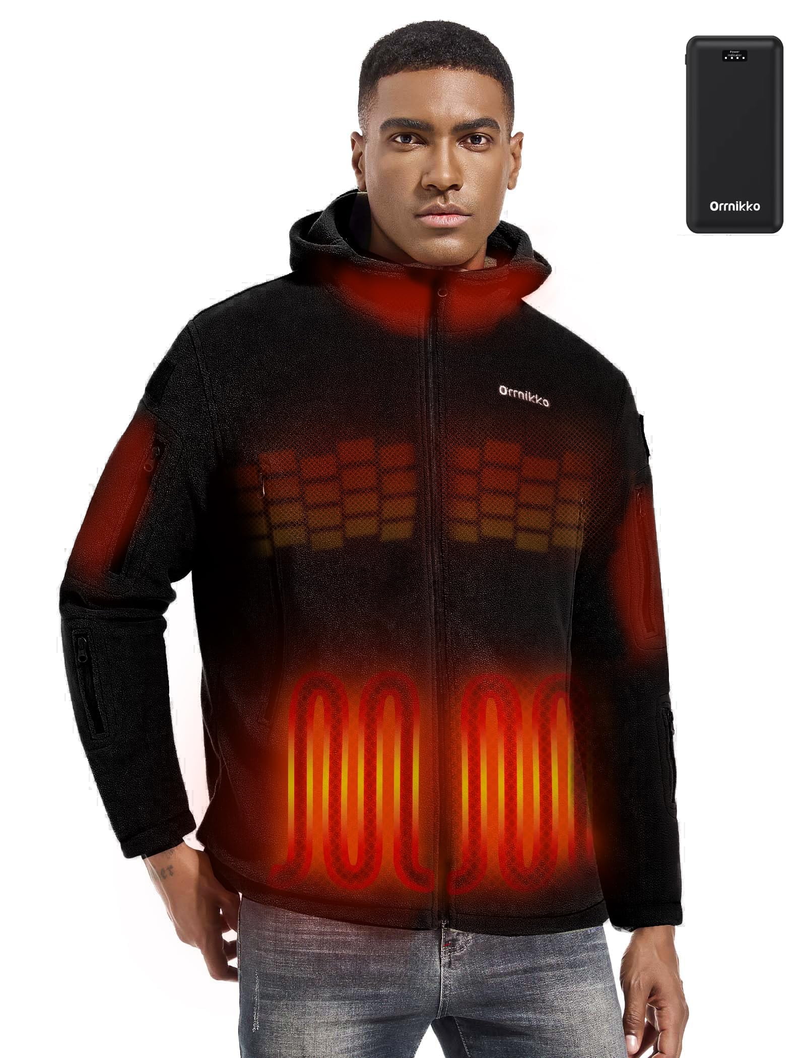 Orrnikko Men's Heated Fleece Jacket with 20000mAh Battery Fleece Hoodie ...