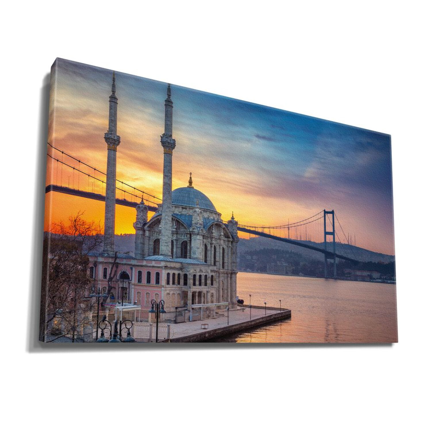 Ortakoy Mosque, Istanbul and Bosphorus Bridge at Sunset with Blue and ...