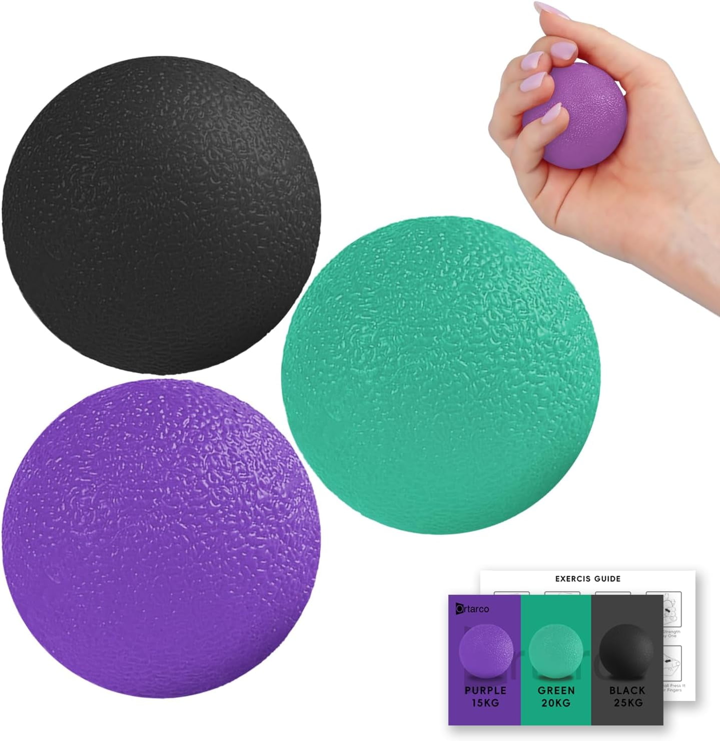 Ortarco 3 Pack Stress Balls for Adults, Hand Strengthening Devices ...