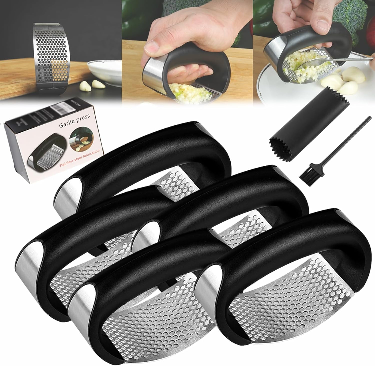 Ortasthard Garlic Presser, Stainless Steel Garlic Presser, With Peeler ...