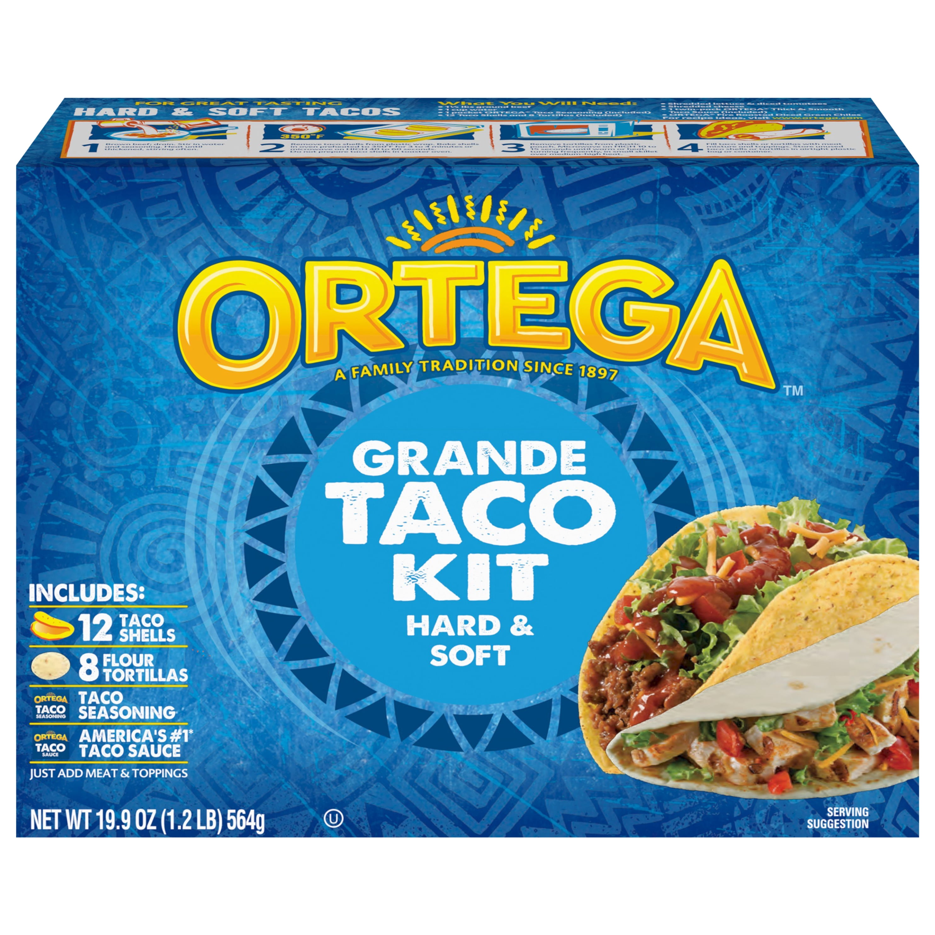 Ortega Grande Hard & Soft Taco Kit, 19.9 oz, Includes 12 Taco Shells, 8 ...