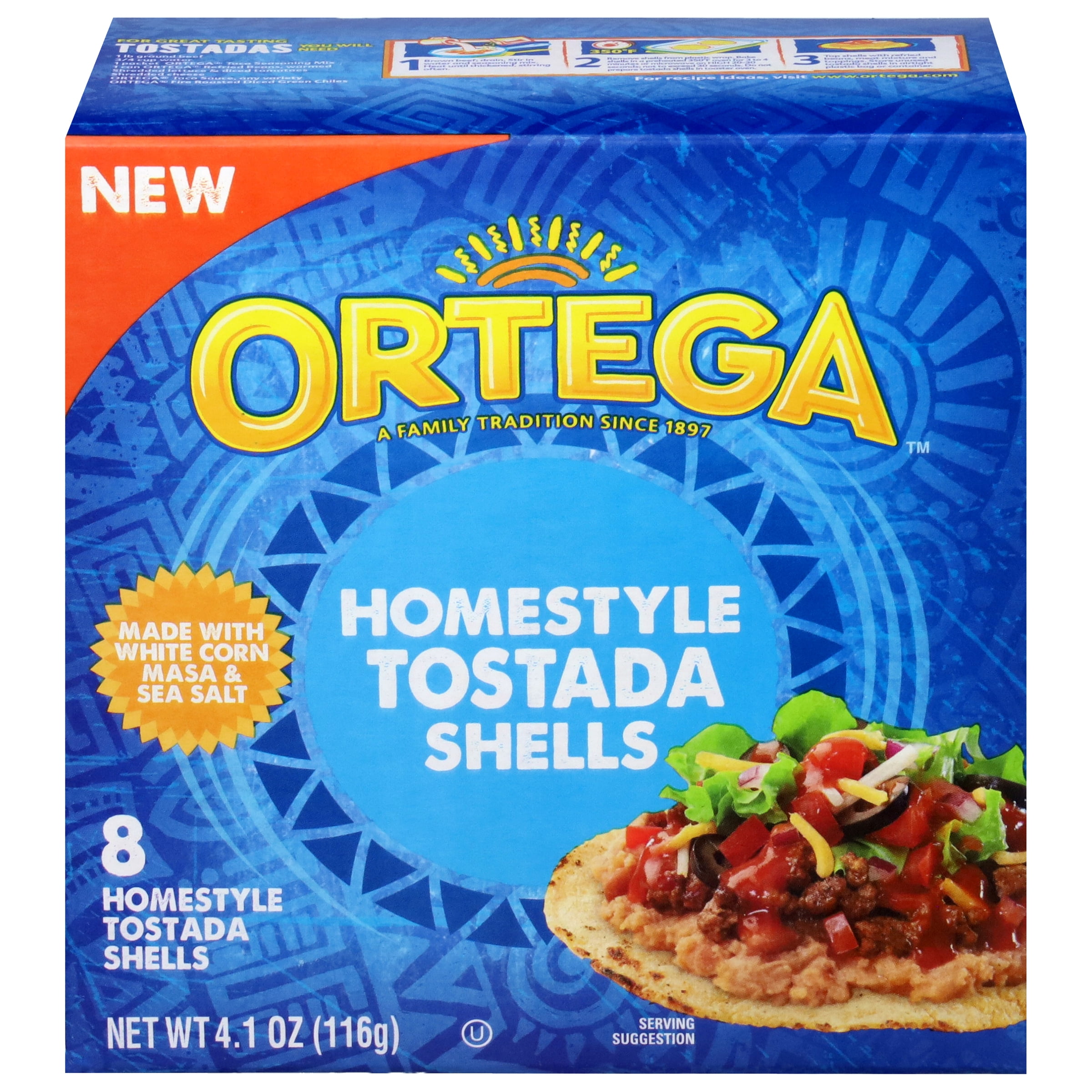 Ortega Homestyle Corn Tostada Shells, White Corn Masa, 8 Count Box ...