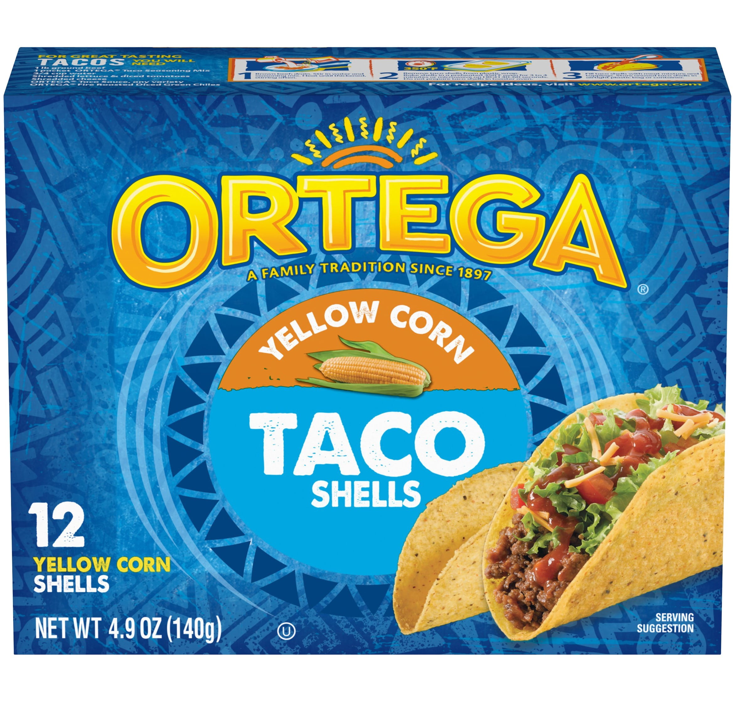 Ortega Regular Hard Yellow Corn Taco Shells, 12 Count, Gluten Free ...