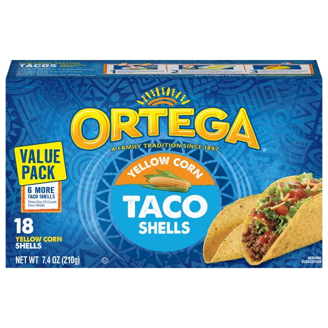 Ortega Gluten Free Yellow Corn Taco Shells, 18 Count, 7.4 oz Box ...