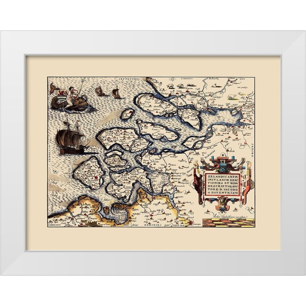 Ortelius 32x25 White Modern Wood Framed Museum Art Print Titled ...