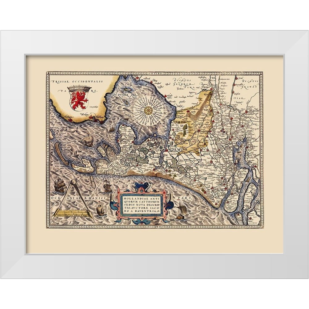 Ortelius 32x26 White Modern Wood Framed Museum Art Print Titled ...