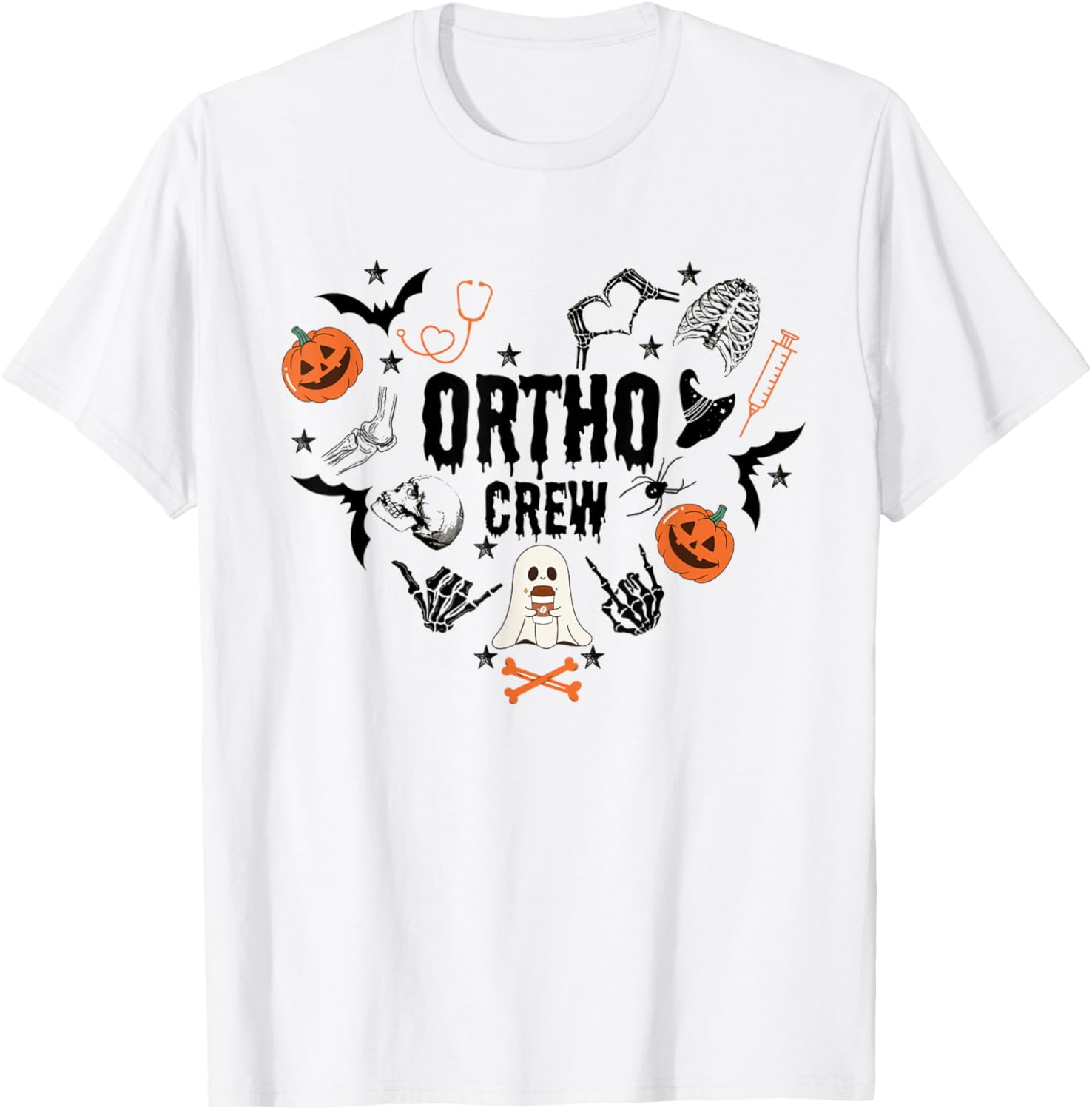 Ortho Crew Halloween Pumpkin Orthopedic Nurse Skeleton Hand T-Shirt ...