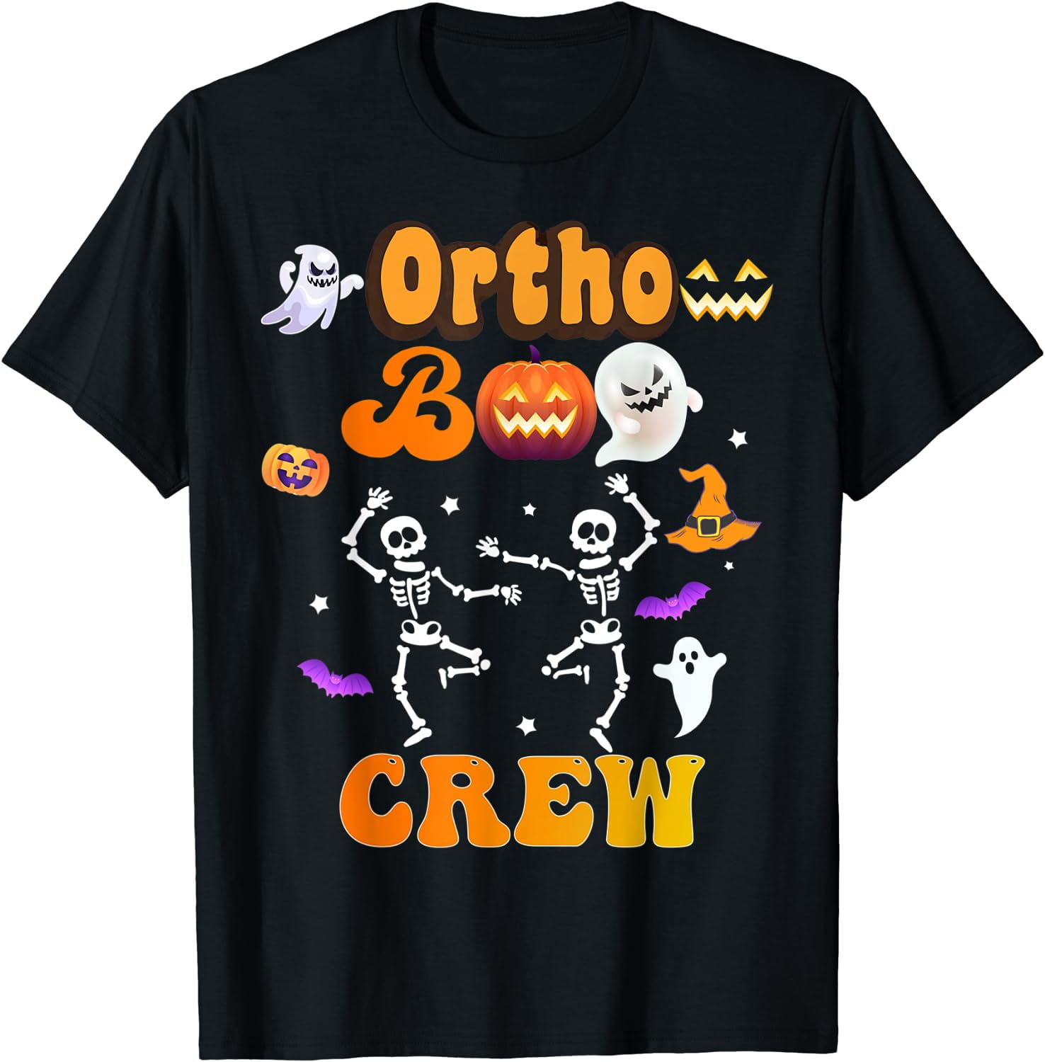 Ortho Orthopedic Halloween Boo Crew Funny Skeleton Dancing T-Shirt ...