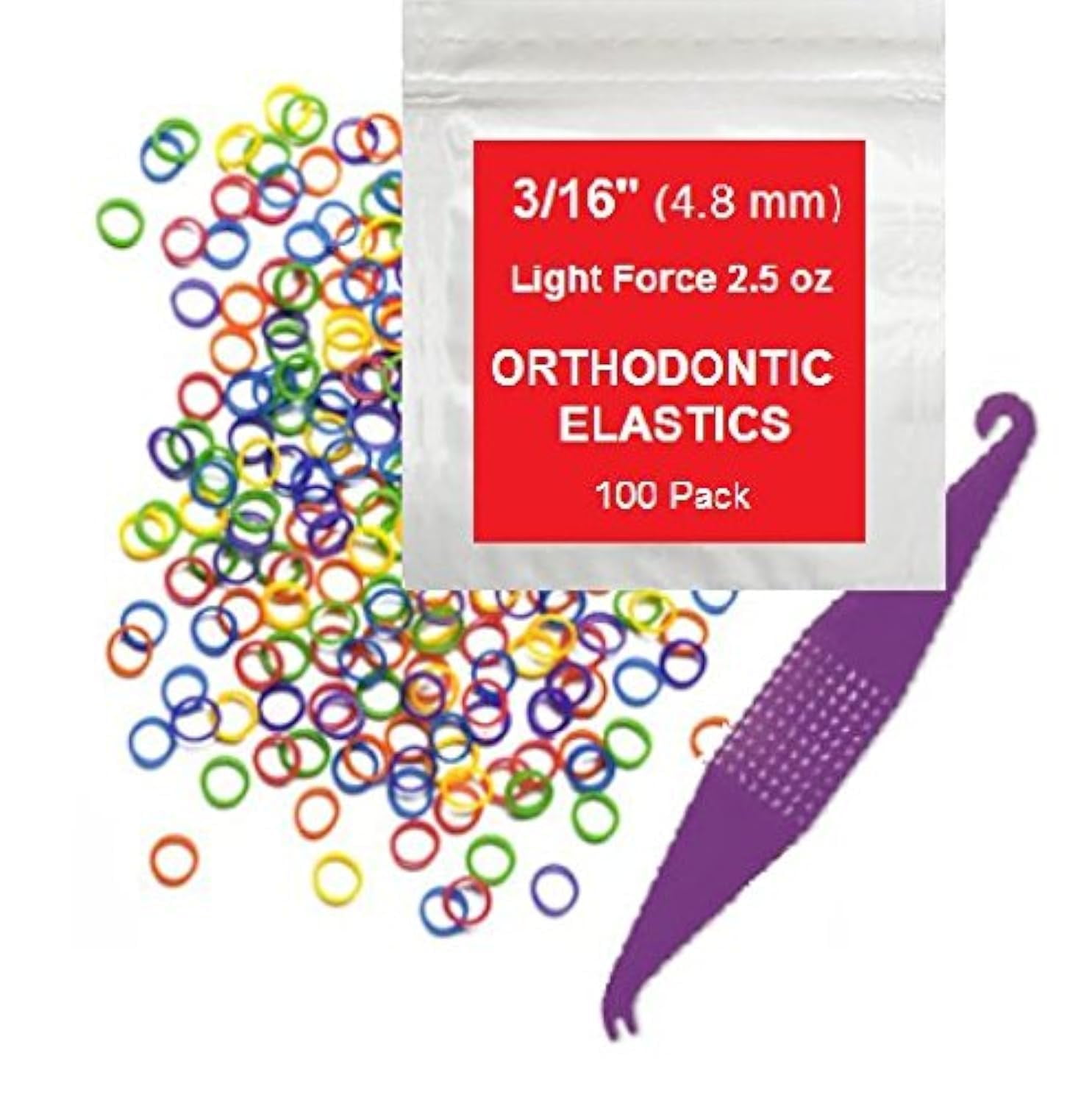 Orthodontic Elastic Rubber Bands - 3/16 Inch, Small, 100 Pack, (2.5 Ounce) for Braces ...